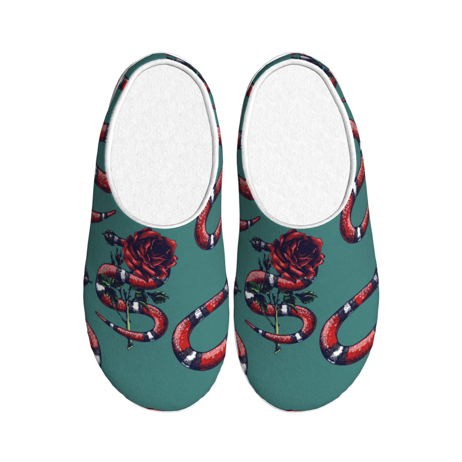 Balery Snake And Rose Pattern Women's Fuzzy Memory Foam Slippers Fluffy ...