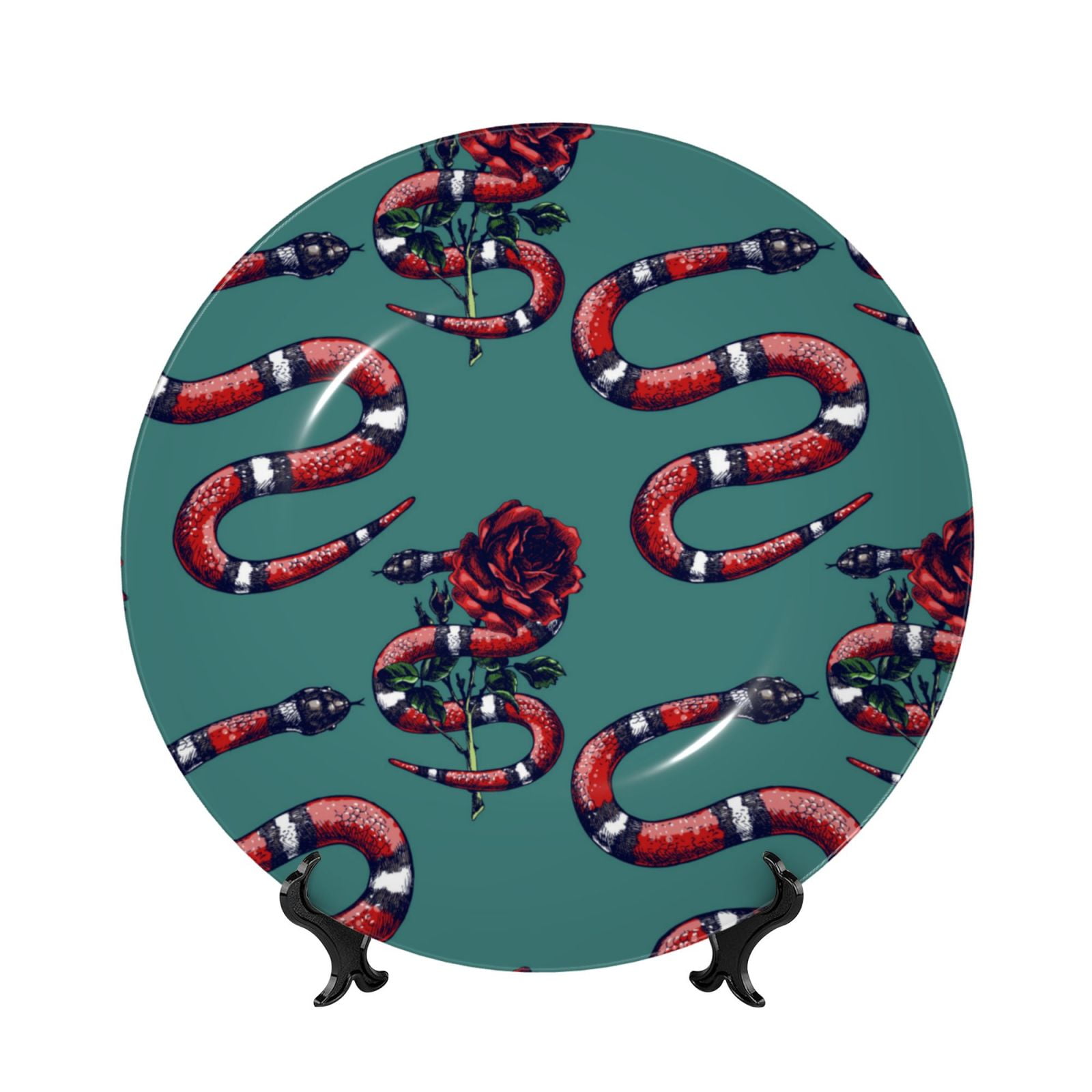 Balery Snake And Rose Print Bone China Decorative Plate Ceramic Dinner ...