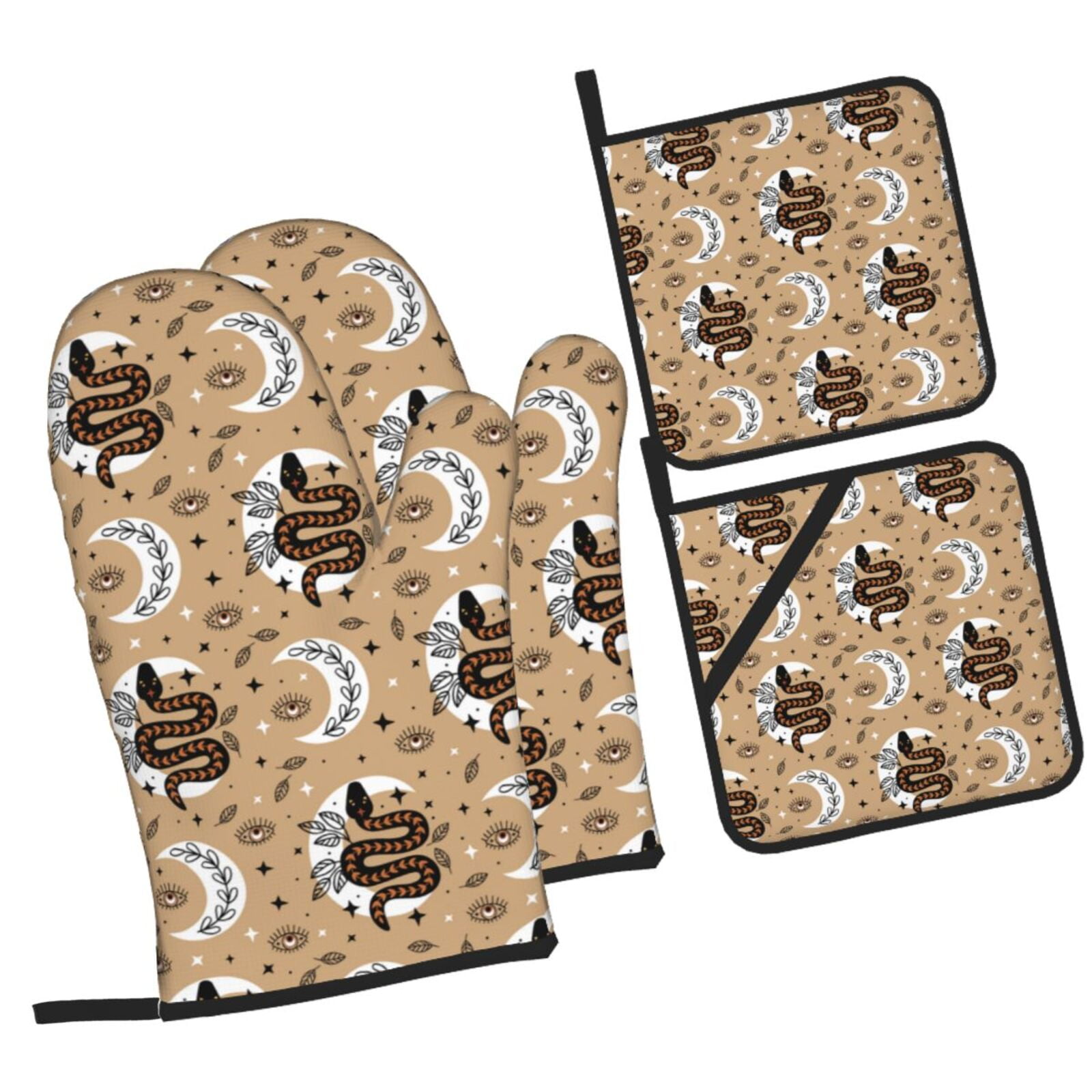 Balery Snake And Flower Pattern Oven Mitts and Pot Holders 4 pcs Set ...
