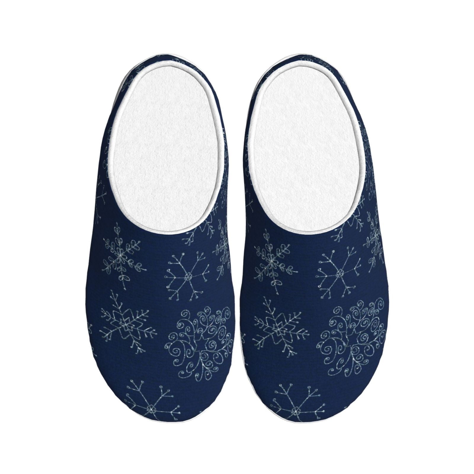 Balery Snowflake Dark Blue Pattern Women's Fuzzy Memory Foam Slippers ...