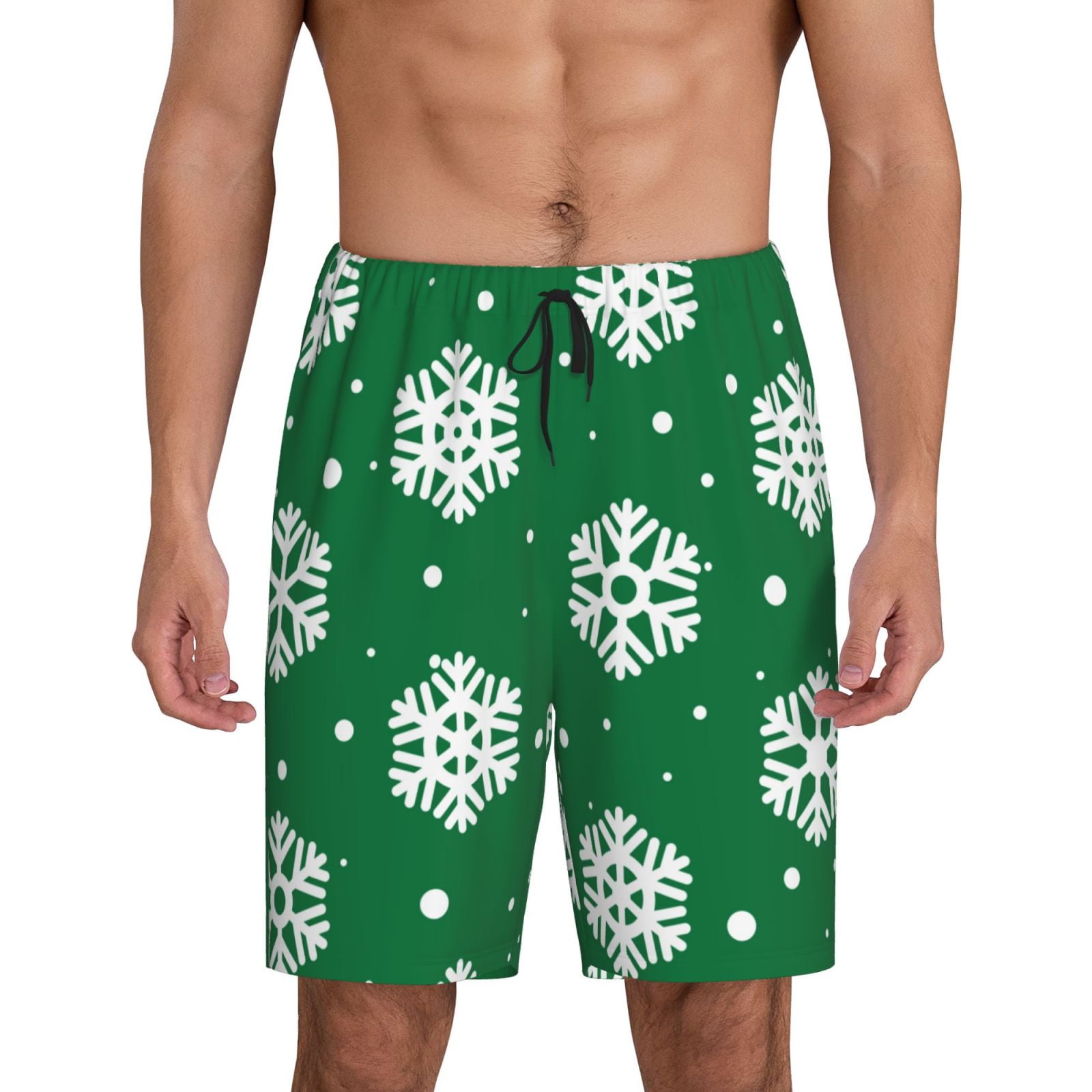 Balery Snowflake Men's Cotton Knit Pajama Shorts Waistband & Pockets ...