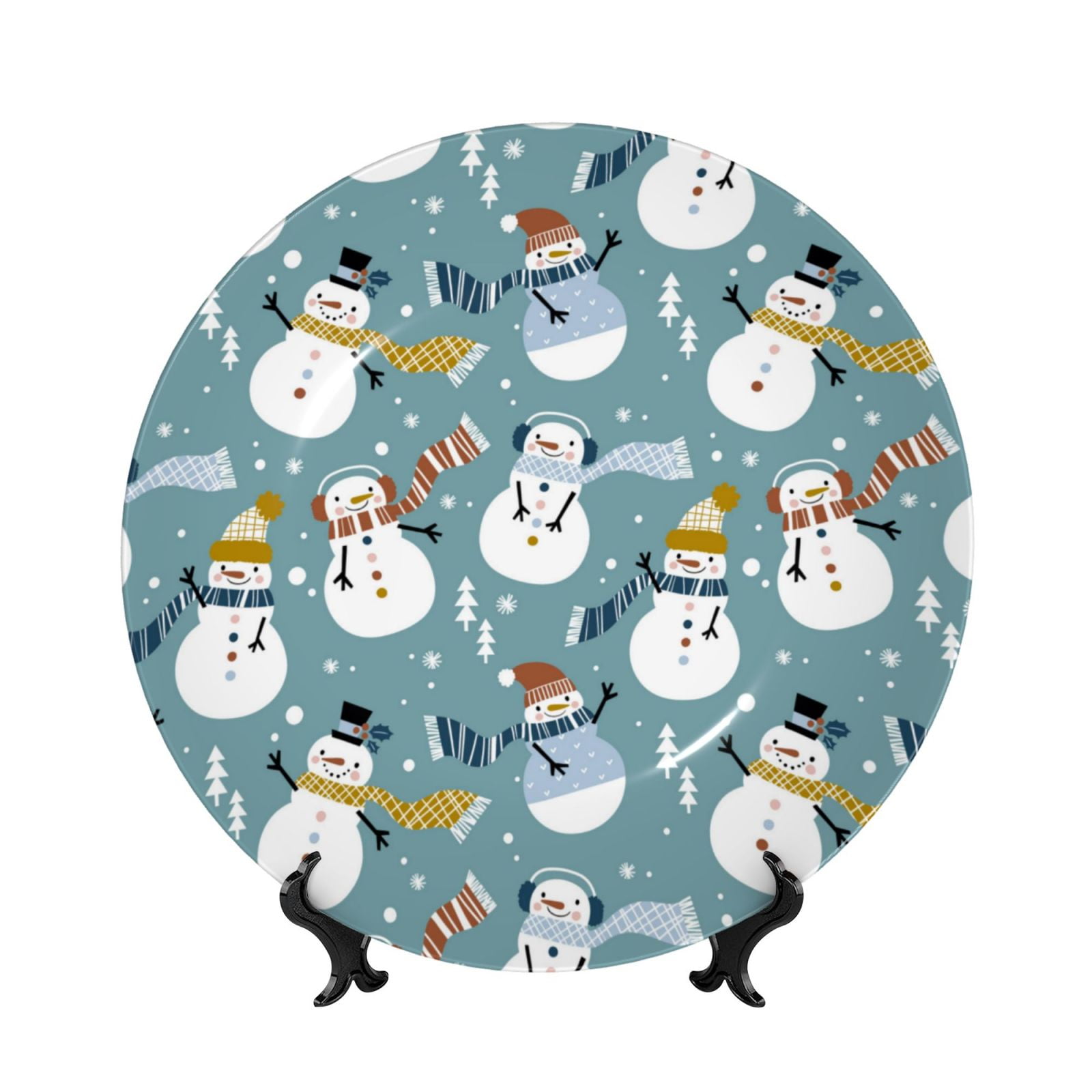 Balery Snowflake Scarf Snowman Print Bone China Decorative Plate ...