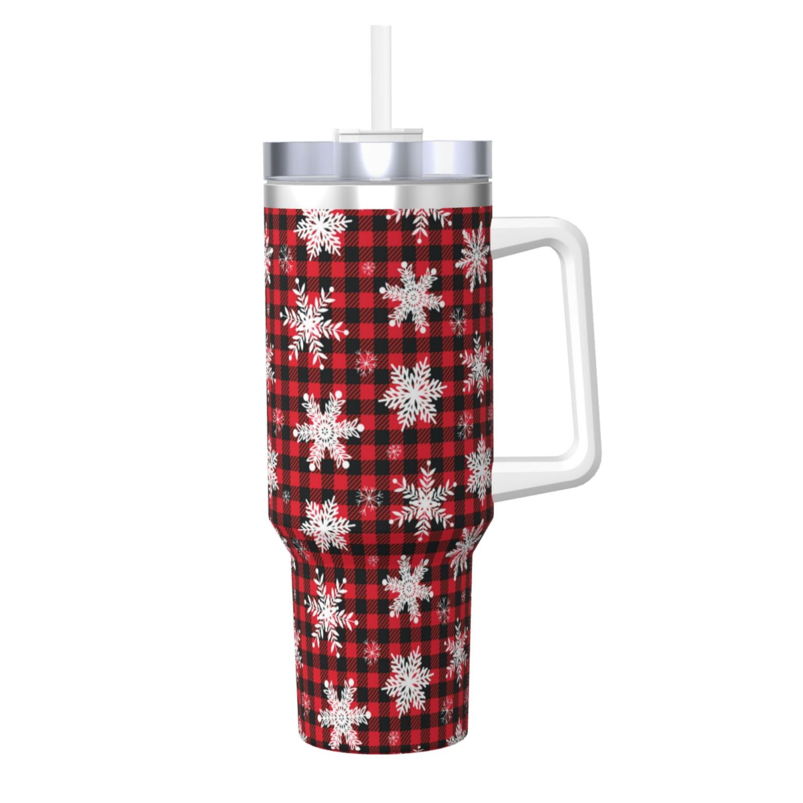 Balery Snowflake red plaid Pattern 40oz Stainless Steel Tumbler Double ...