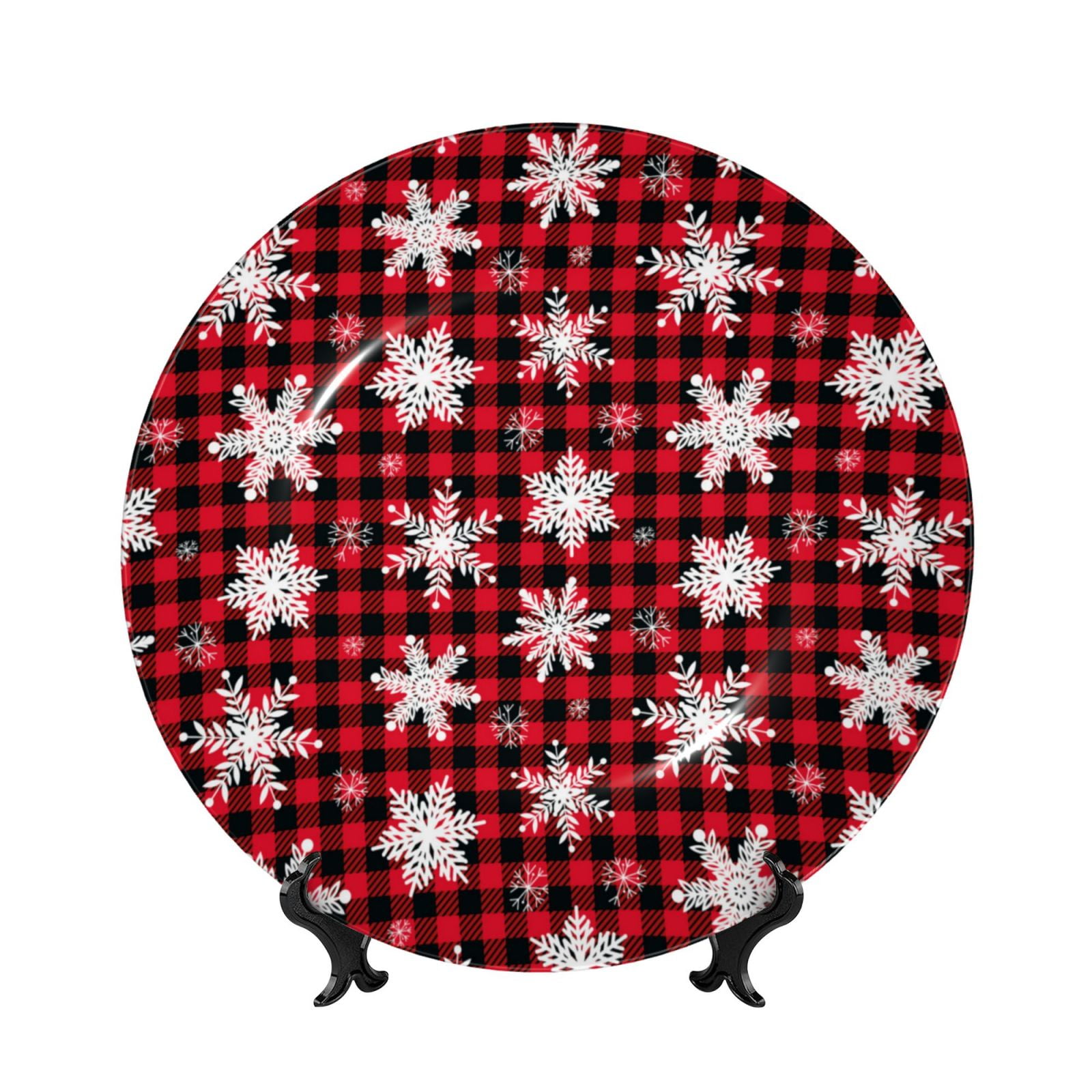 Balery Snowflake red plaid Print Bone China Decorative Plate Ceramic ...