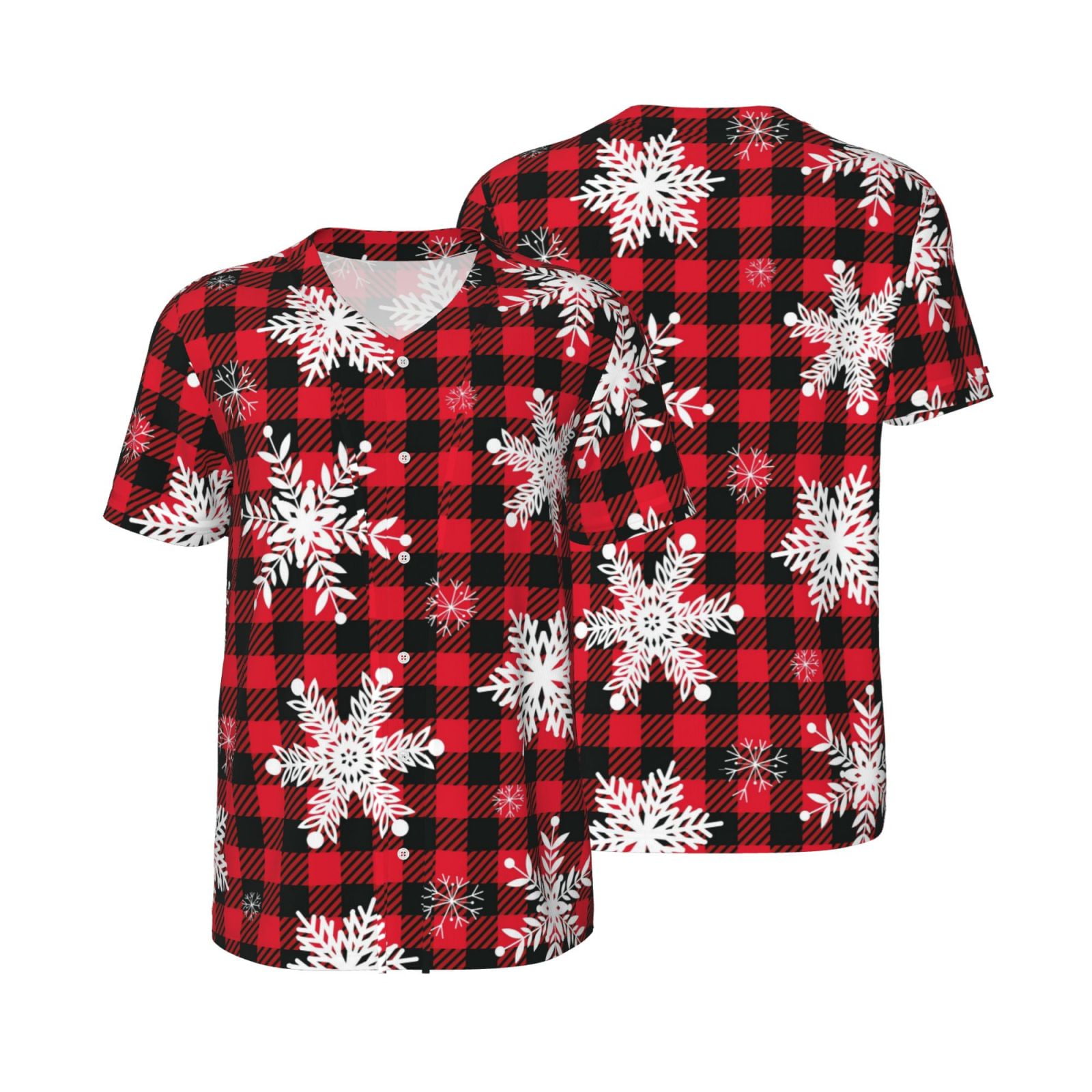 Balery Snowflakes On A Buffalo Plaid Baseball Jersey for Men Casual ...