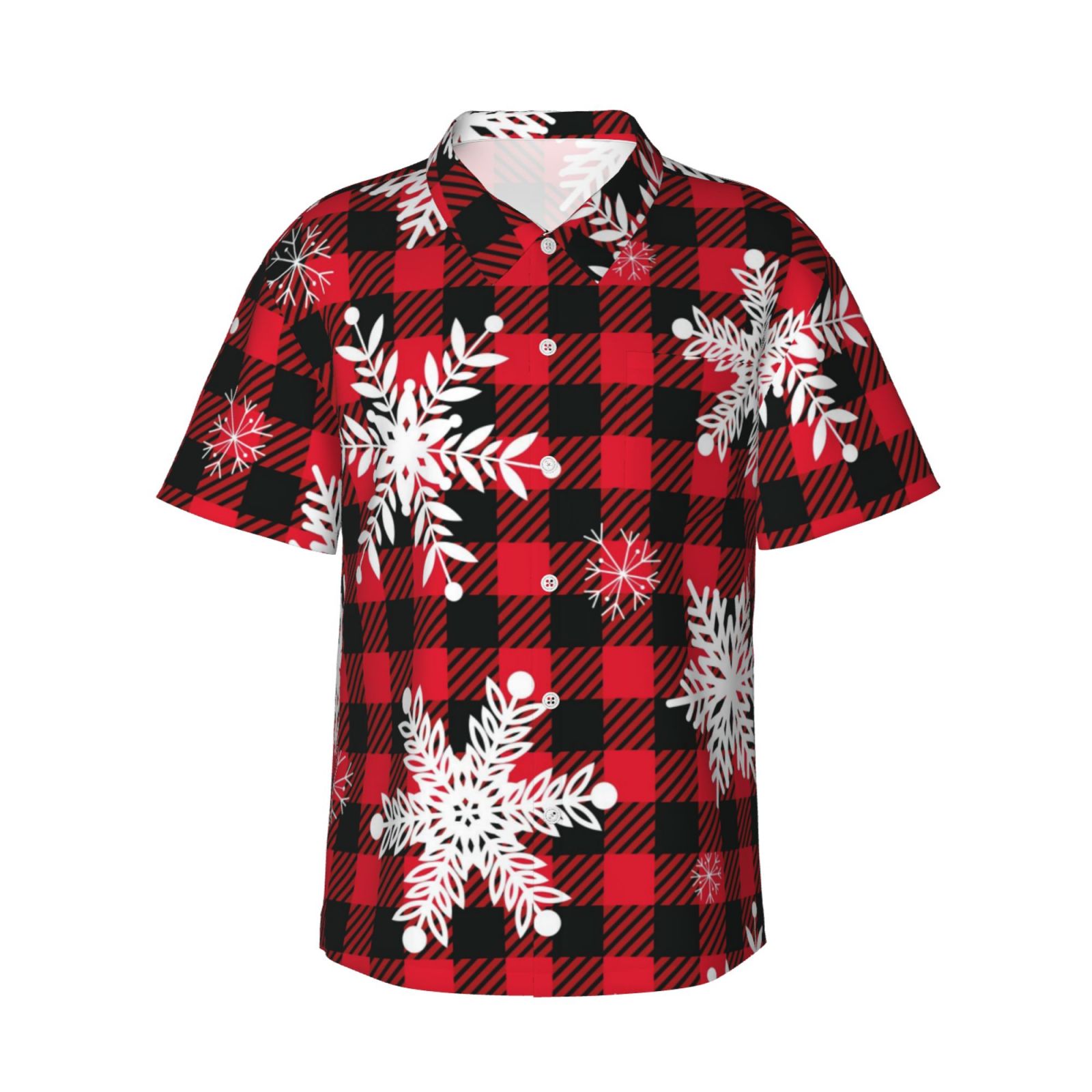 Balery Snowflakes On A Buffalo Plaid Print Men's Hawaiian Shirts Short ...