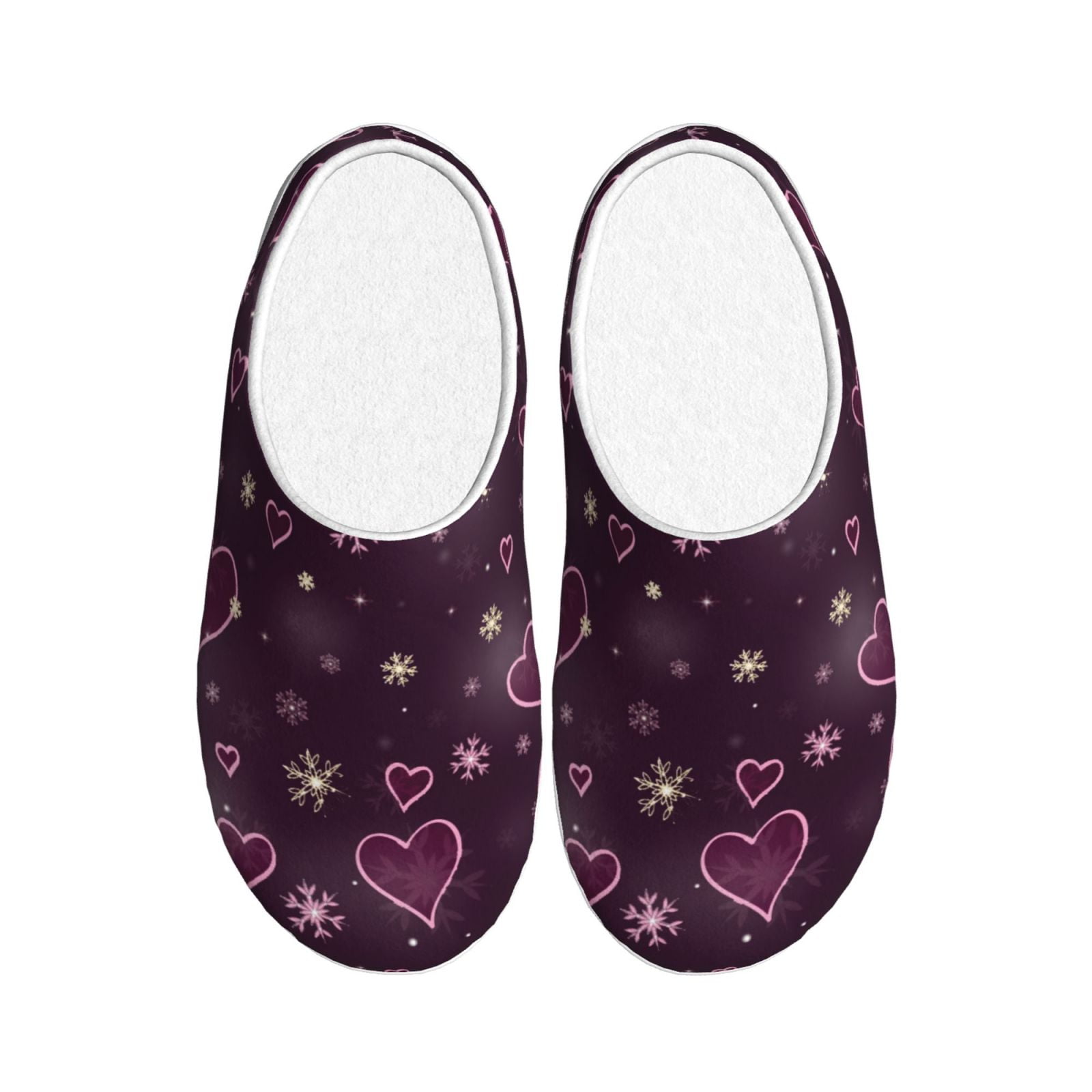 Balery Snowflakes and Hearts Pattern Women's Fuzzy Memory Foam Slippers ...