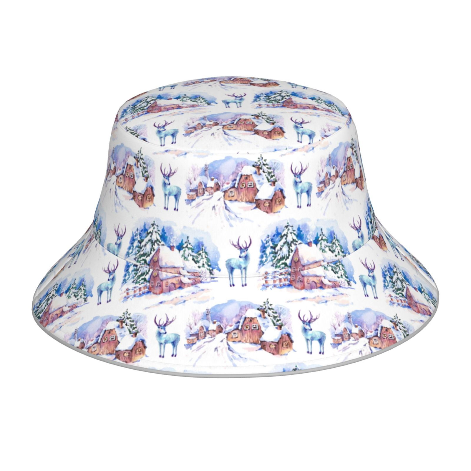 Balery Snowy Cottage Holiday Scene Sun Hats for Men Women Bucket Hat ...