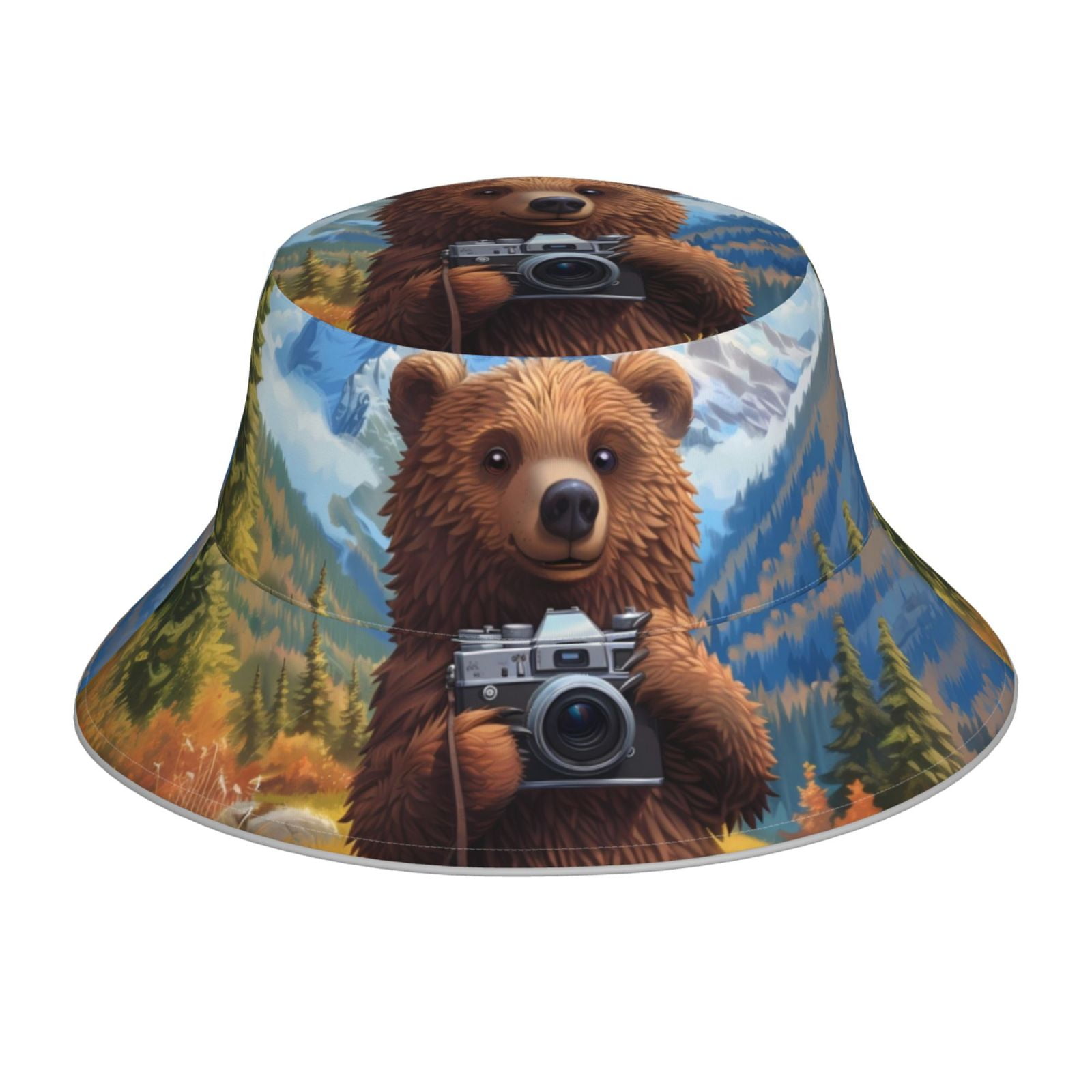 Balery Snowy Mountain Photography Bear Sun Hats for Men Women Bucket ...