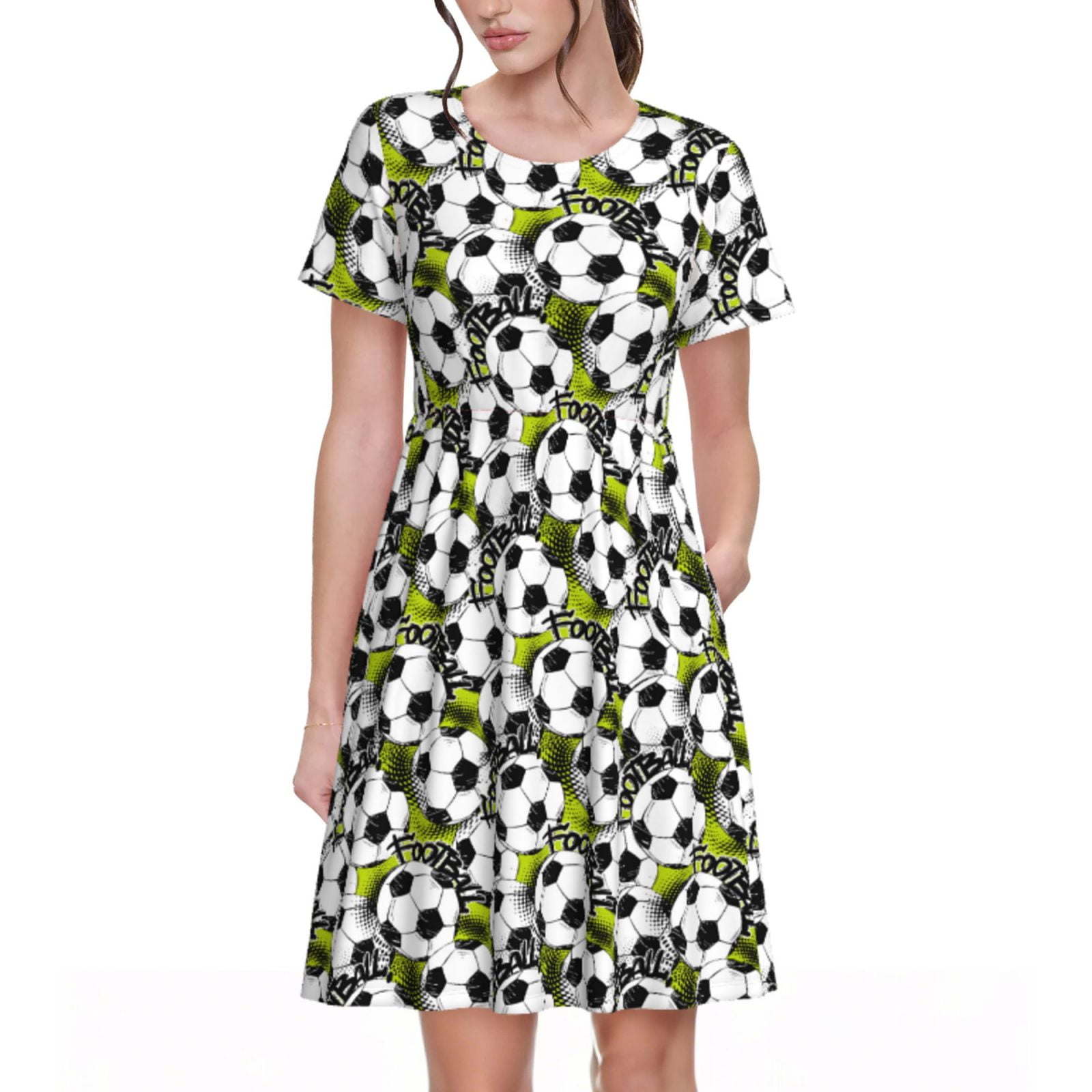 Balery Soccer and Football Pattern Womens Dresses Loose Short sleeve ...