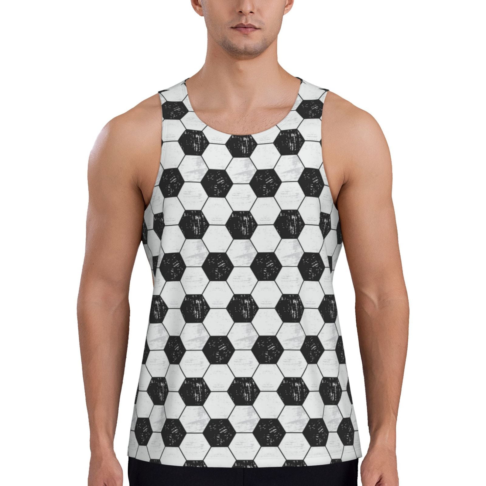 Balery Soccer Pattern Men's Workout Tank Top Gym Muscle Tee Fitness ...