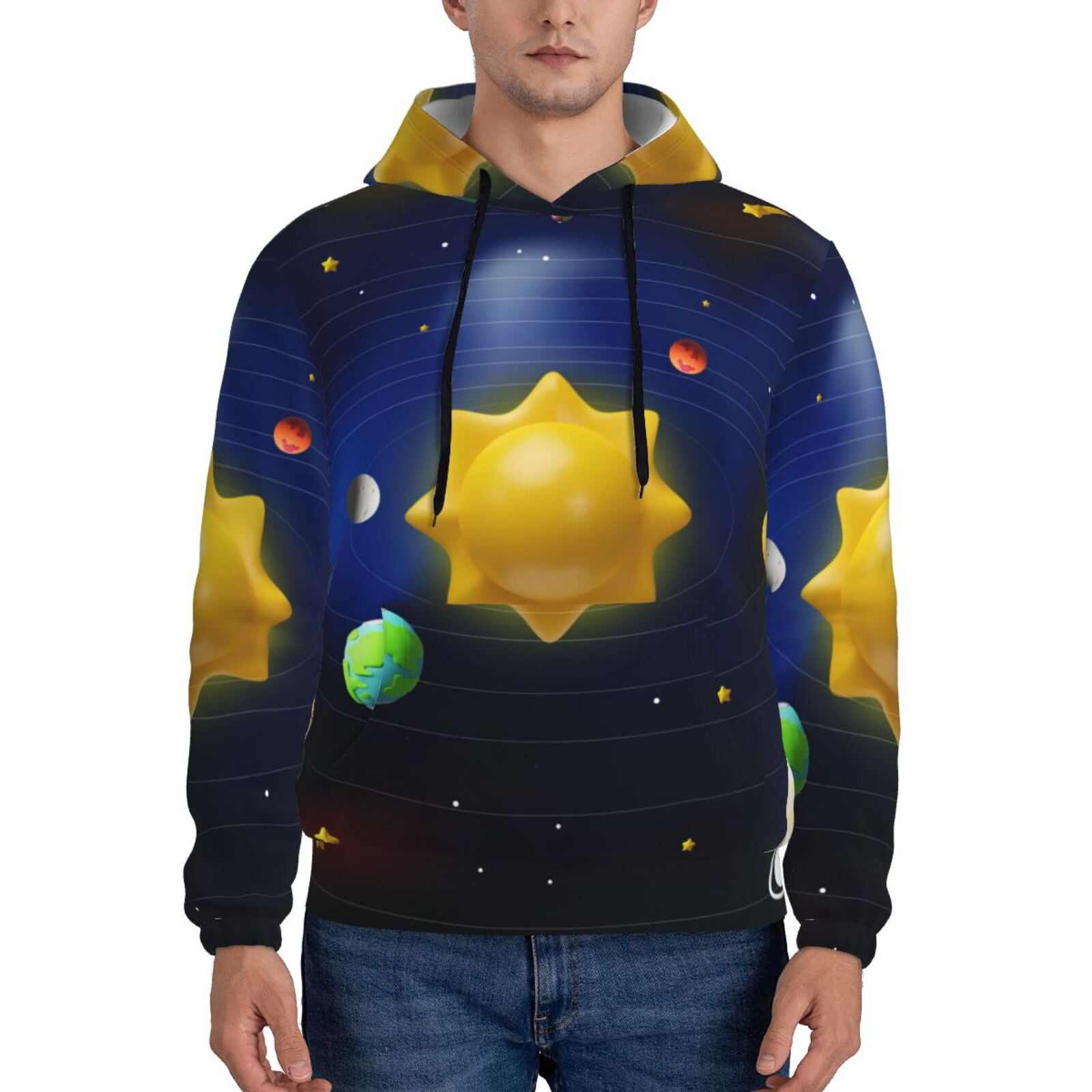 Balery Solar System Pattern Mens Hoodie Kangaroo Pocket Hoodie Pullover ...
