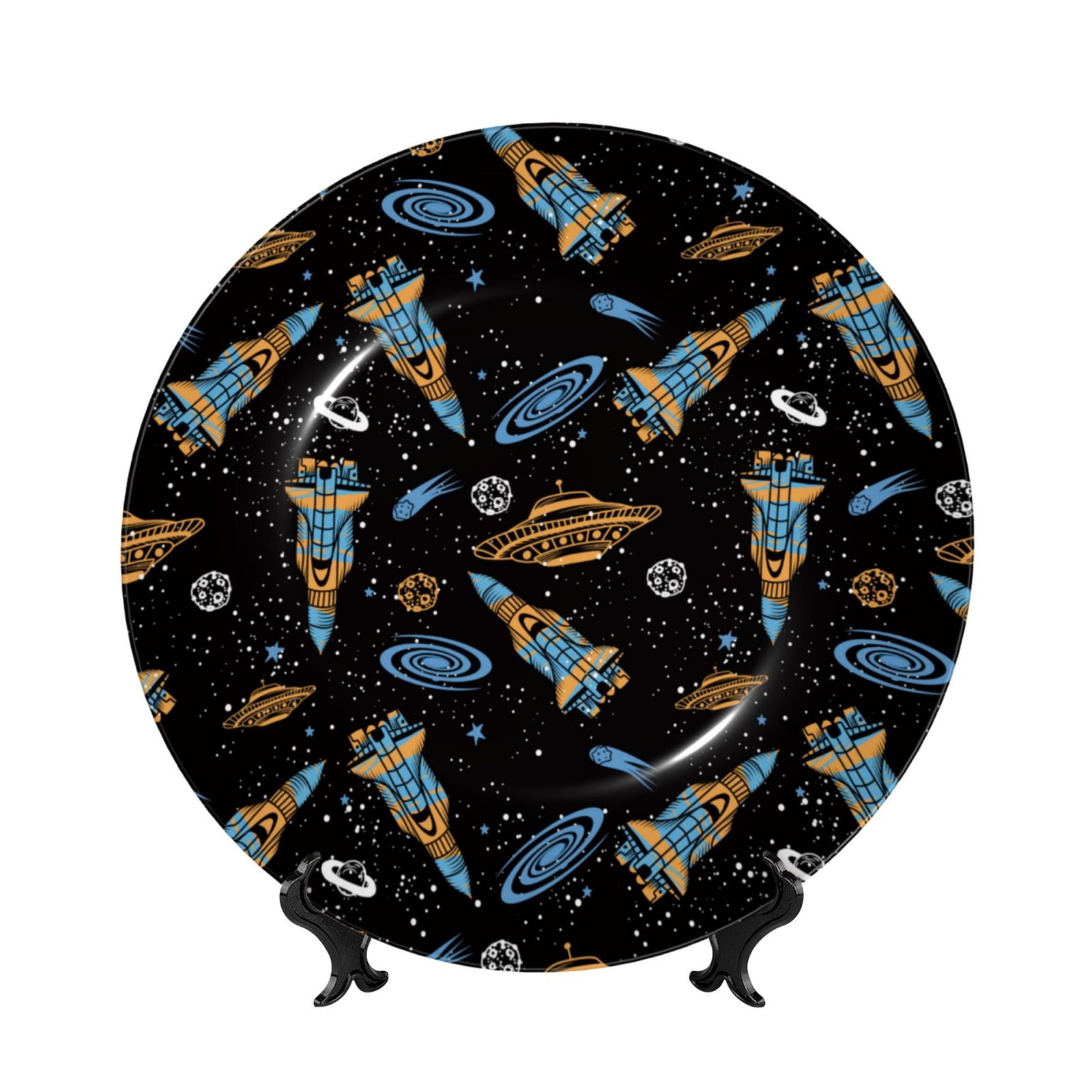 Balery Space Rocket Print Bone China Decorative Plate Ceramic Dinner ...