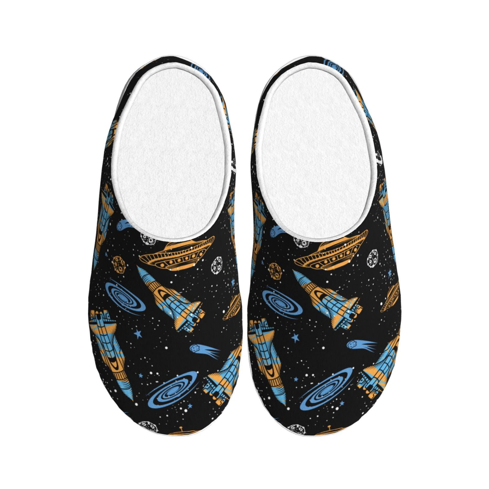 Balery Space Rockets Pattern Women's Fuzzy Memory Foam Slippers Fluffy ...