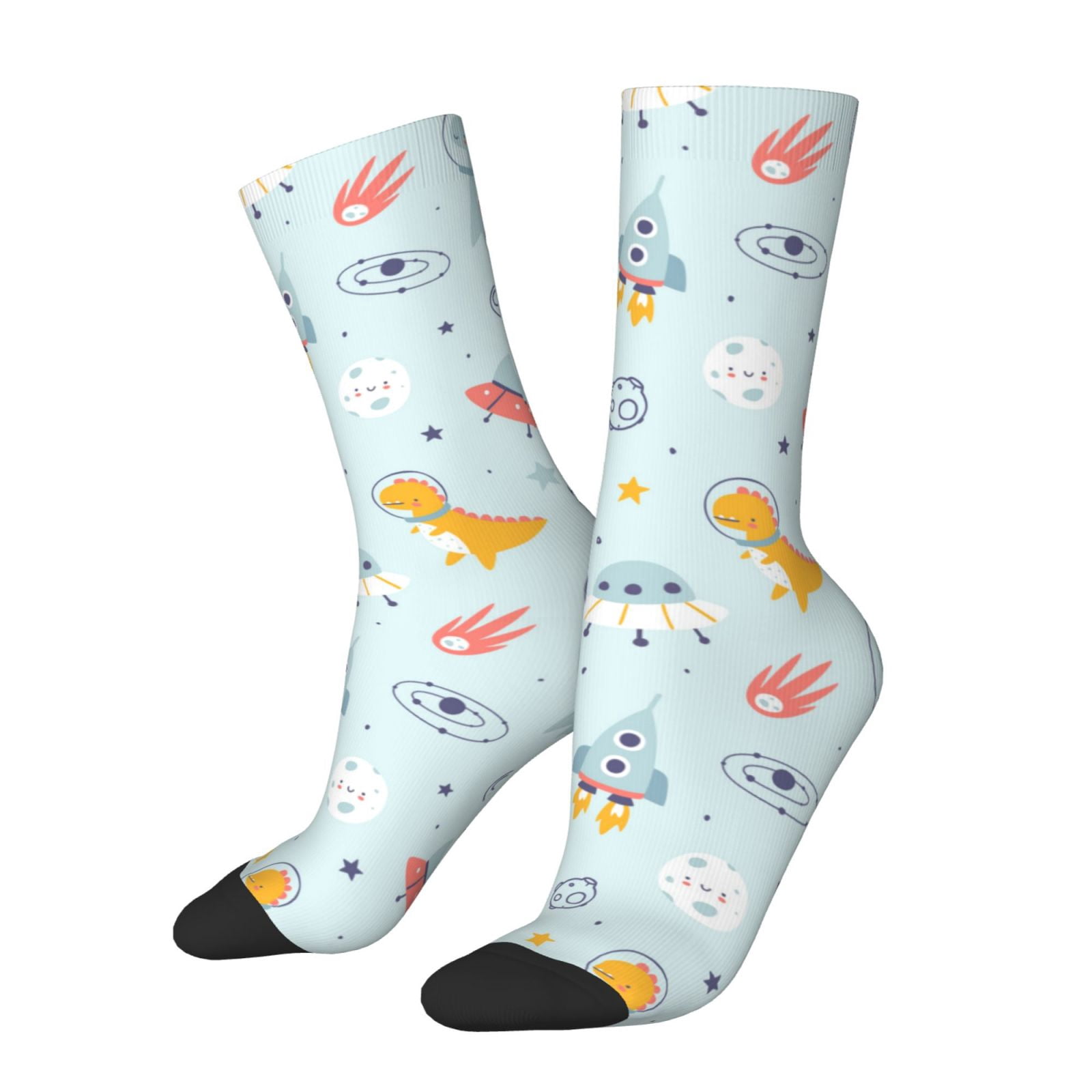 Balery Space With Dino Astronauts Pattern Crew Socks Unisex– Soft ...