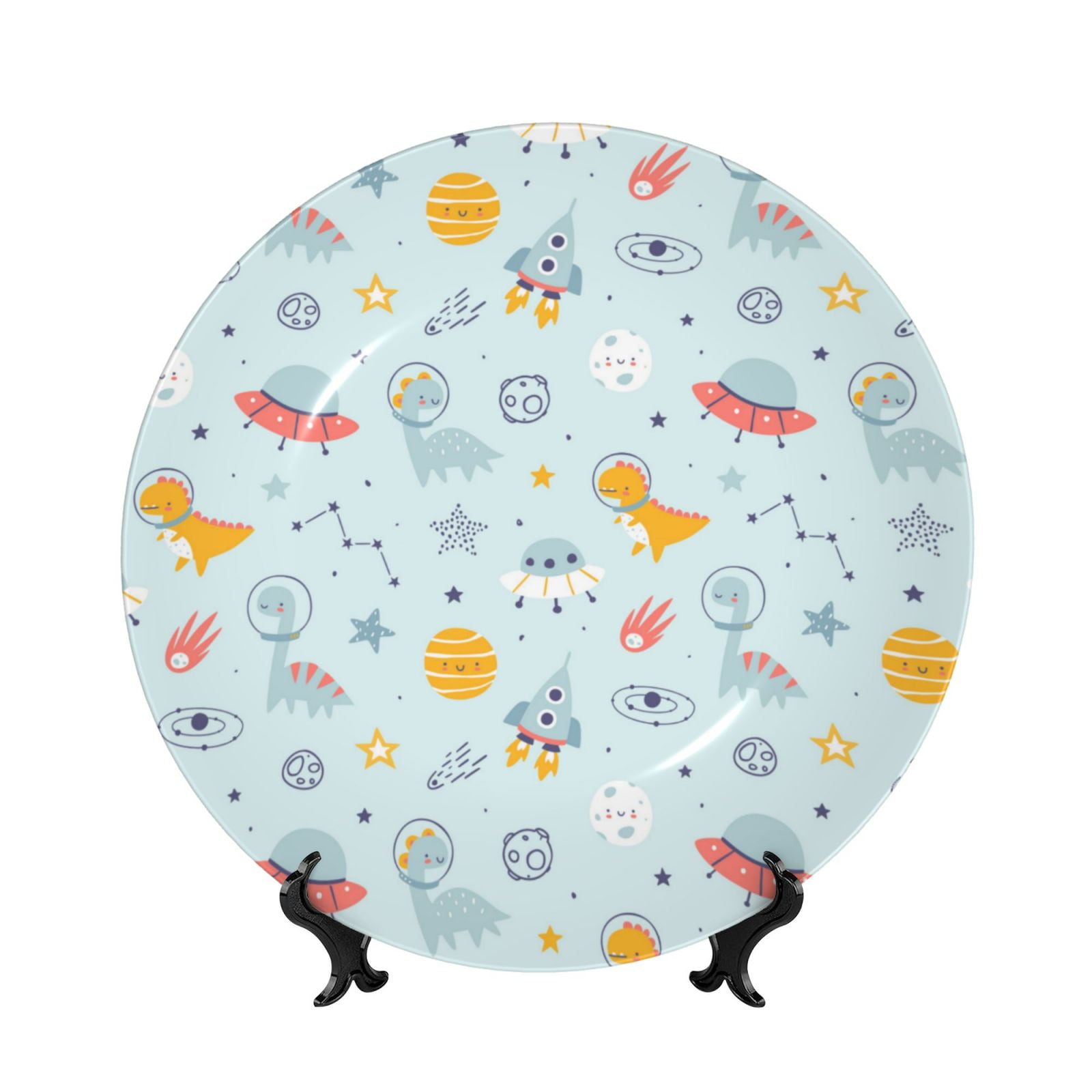Balery Space With Dino Astronauts Print Bone China Decorative Plate ...