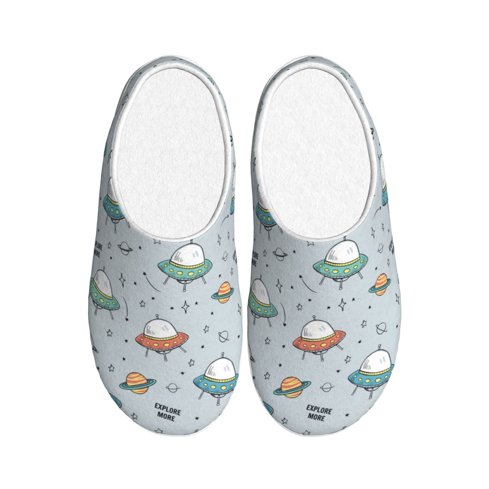 Balery Spaceship Pattern Women's Fuzzy Memory Foam Slippers Fluffy ...