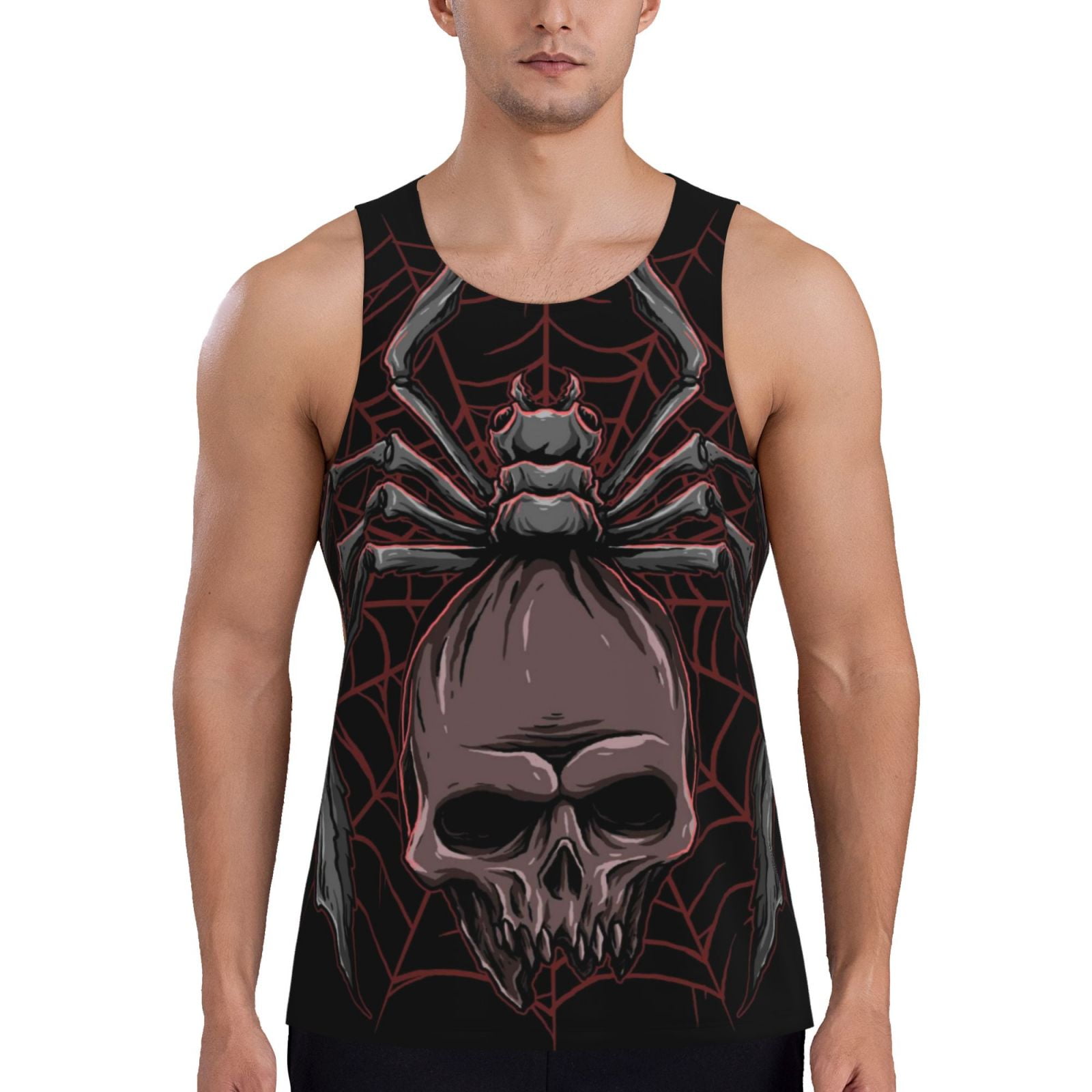 Balery Spider with Skull Pattern Men's Workout Tank Top Gym Muscle Tee ...