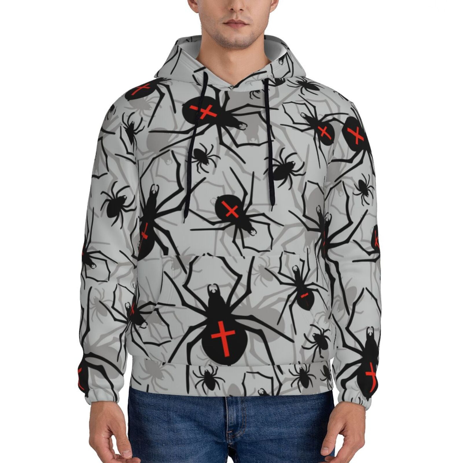 Balery Spiders Pattern Mens Hoodie Kangaroo Pocket Hoodie Pullover ...