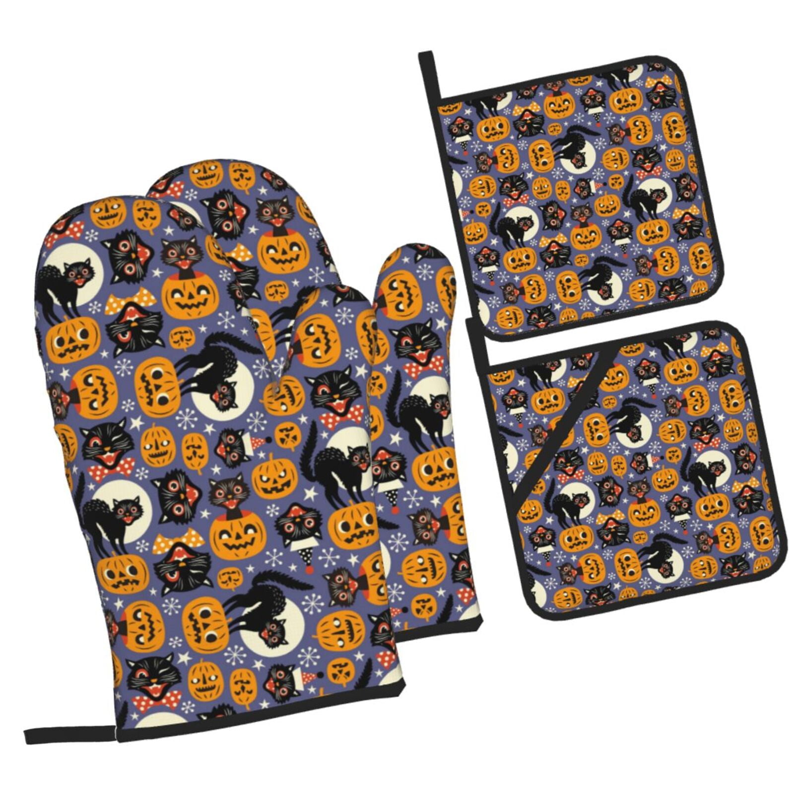 Balery Spooky Cats And Halloween Pumpkins Pattern Oven Mitts and Pot ...