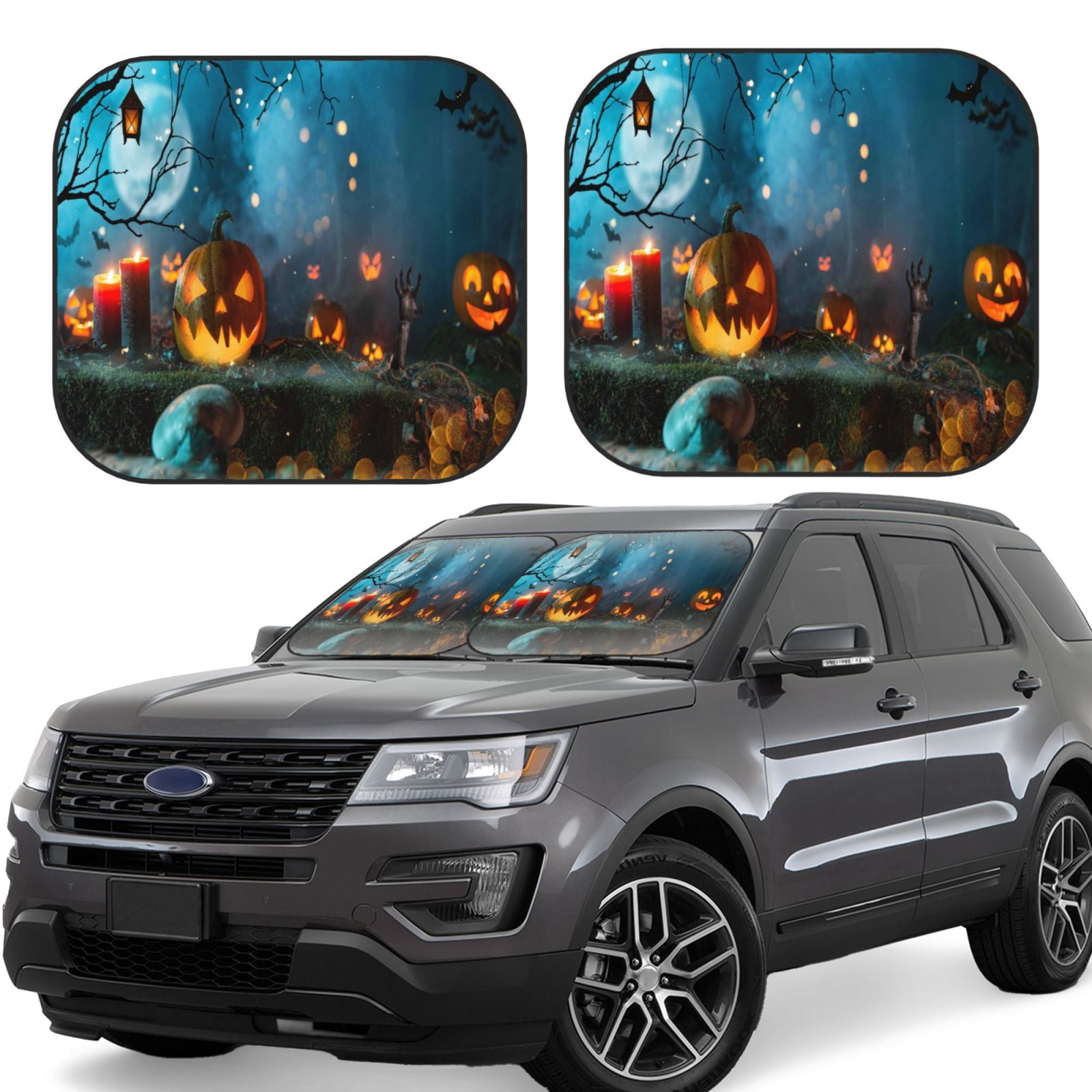 Balery 2 Piece Spooky Halloween Car Windshield Sun Shade|Foldable Front ...