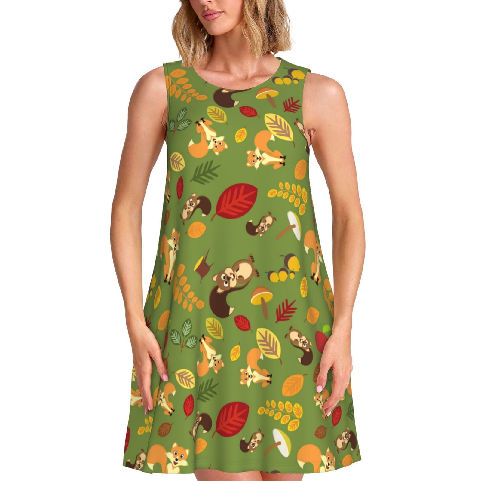 Balery Squirrel And Fox In The Forest Pattern Women’s Summer Dresses ...
