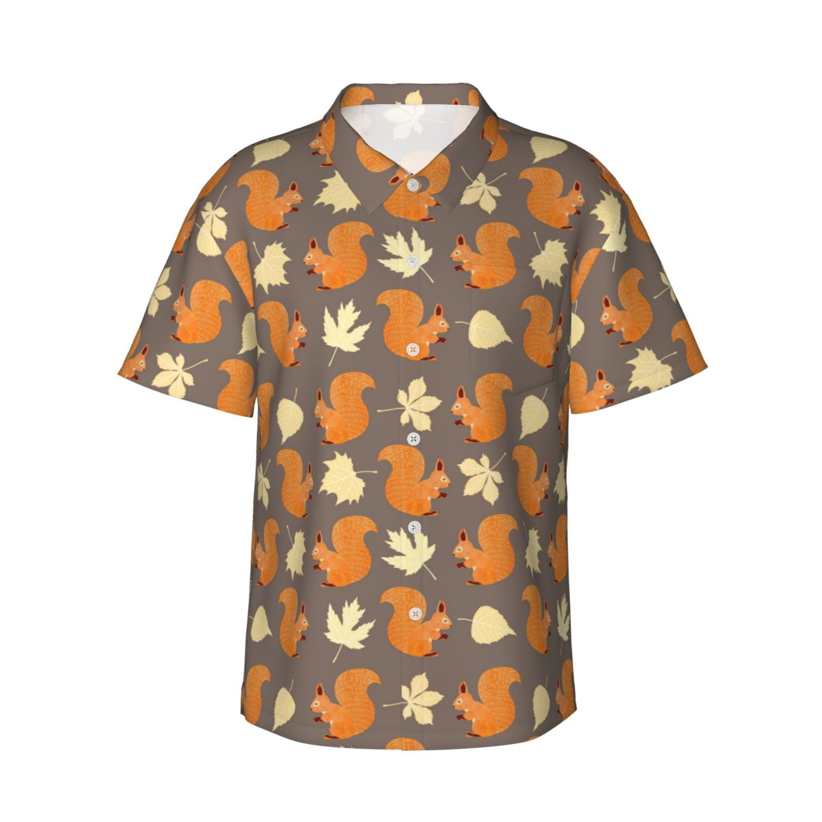Balery Squirrel And Maple Leaves Print Men's Hawaiian Shirts Short ...