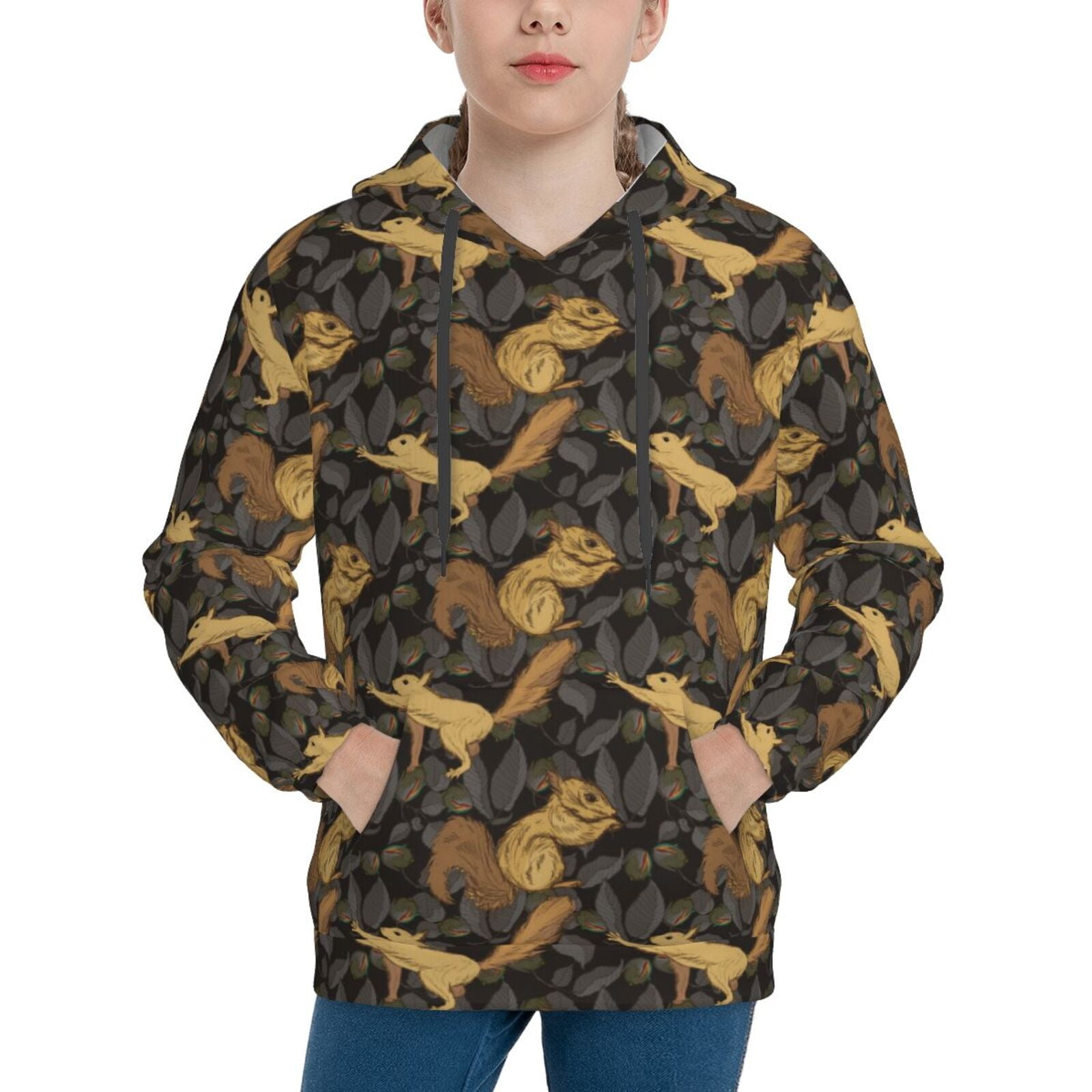 Balery Squirrel Gathering Nuts Pattern Boys Hoodie, Youth Pullover ...