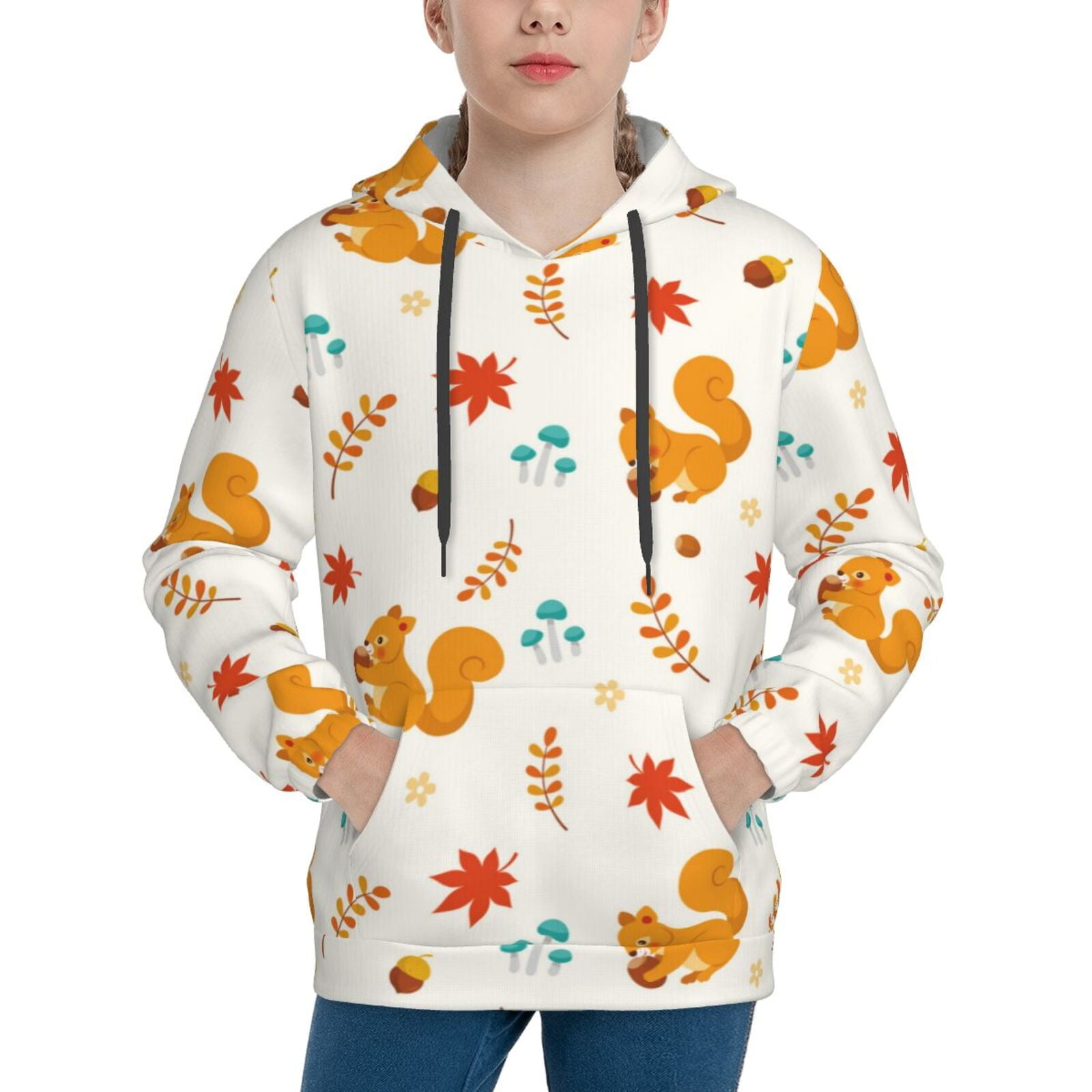 Balery Squirrel Maple Leaves And Nuts Pattern Boys Hoodie, Youth ...