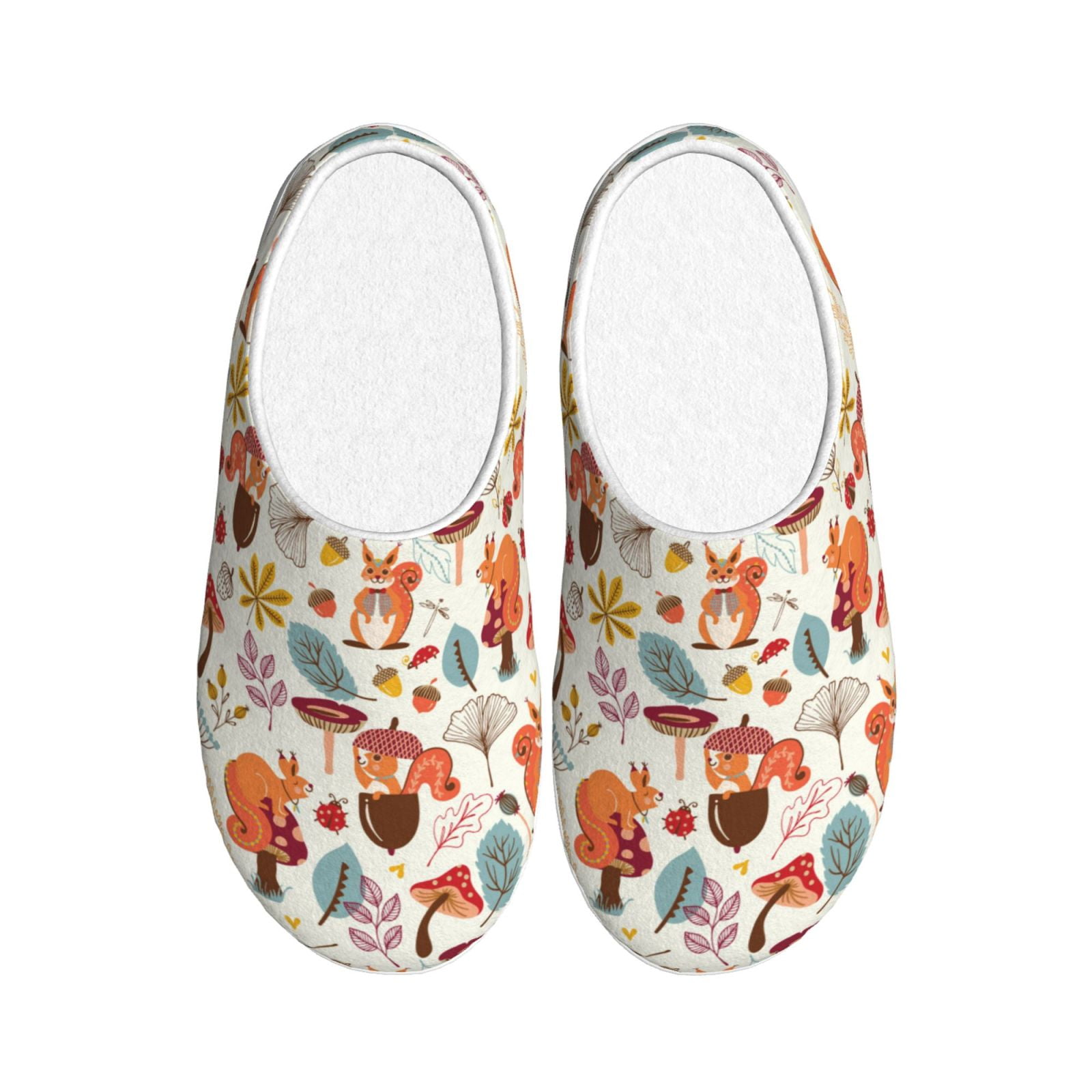 Balery Squirrel Nuts Mushroom Pattern Women's Fuzzy Memory Foam ...