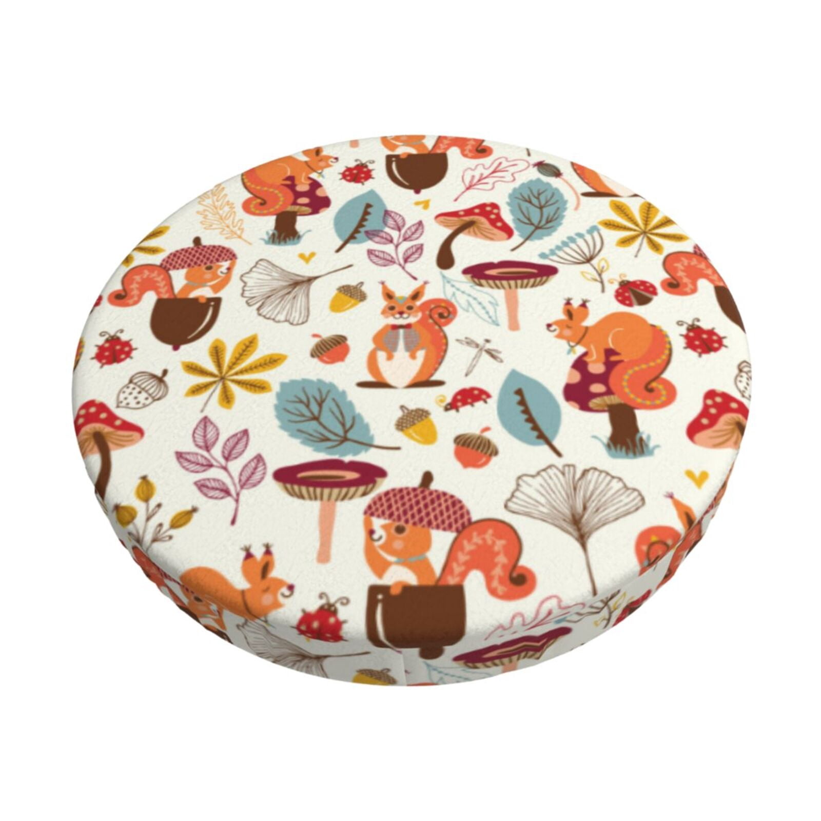Balery Squirrel Nuts Mushroom Round Bar Stool Seat Covers Velvet Fabric ...