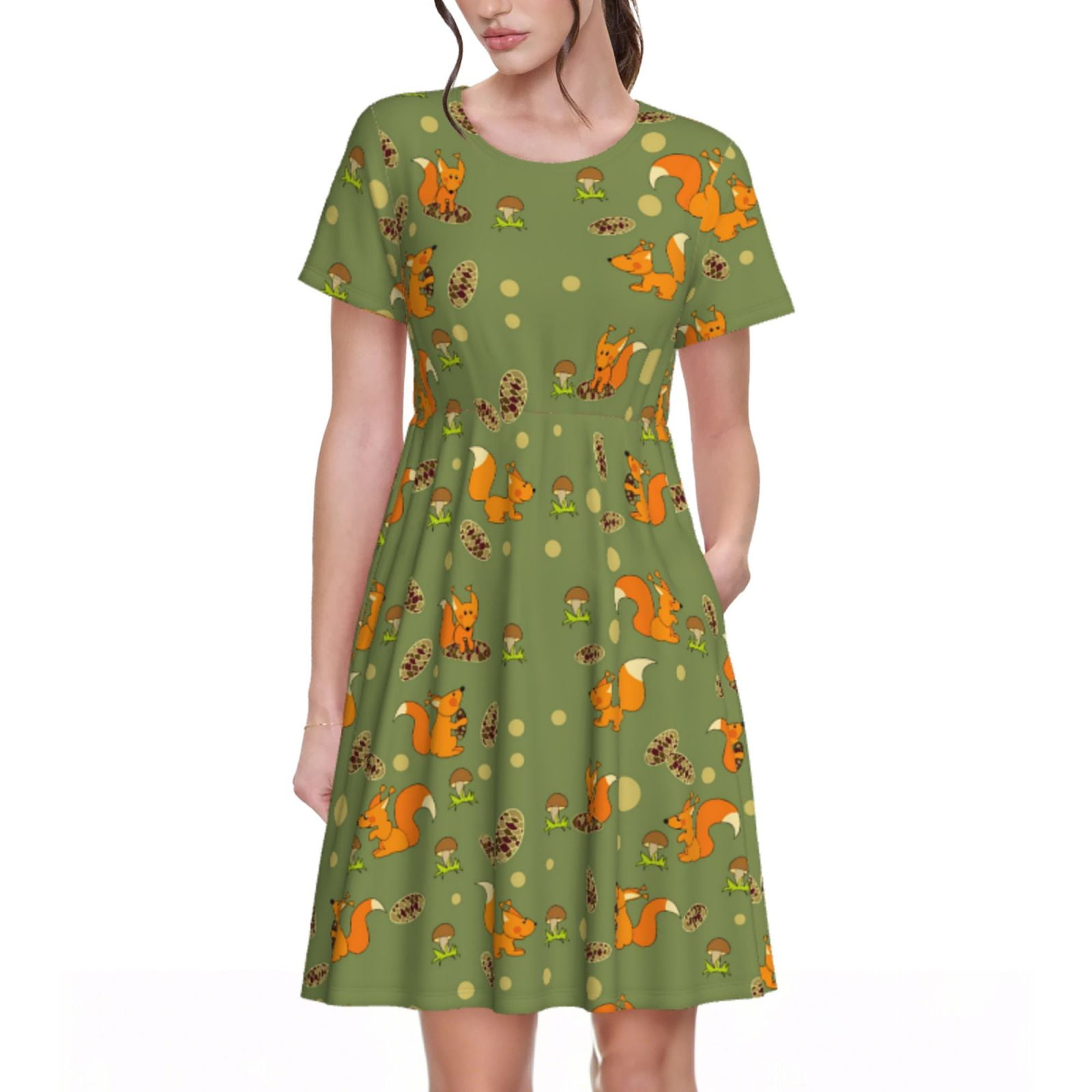 Balery Squirrel And Nuts Pattern Womens Dresses Loose Short sleeve ...