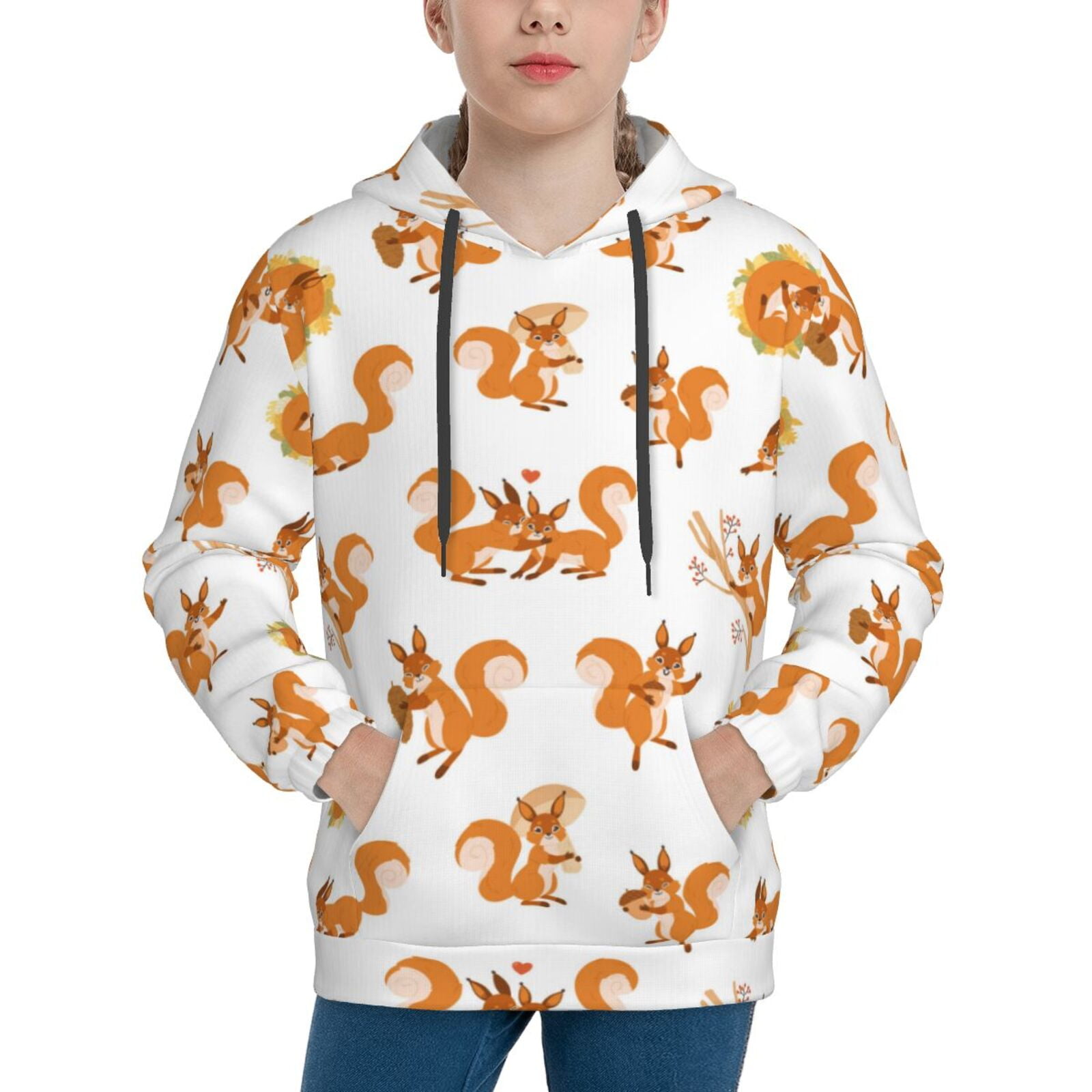 Balery Squirrel Playing Pattern Boys Hoodie, Youth Pullover Hooded ...
