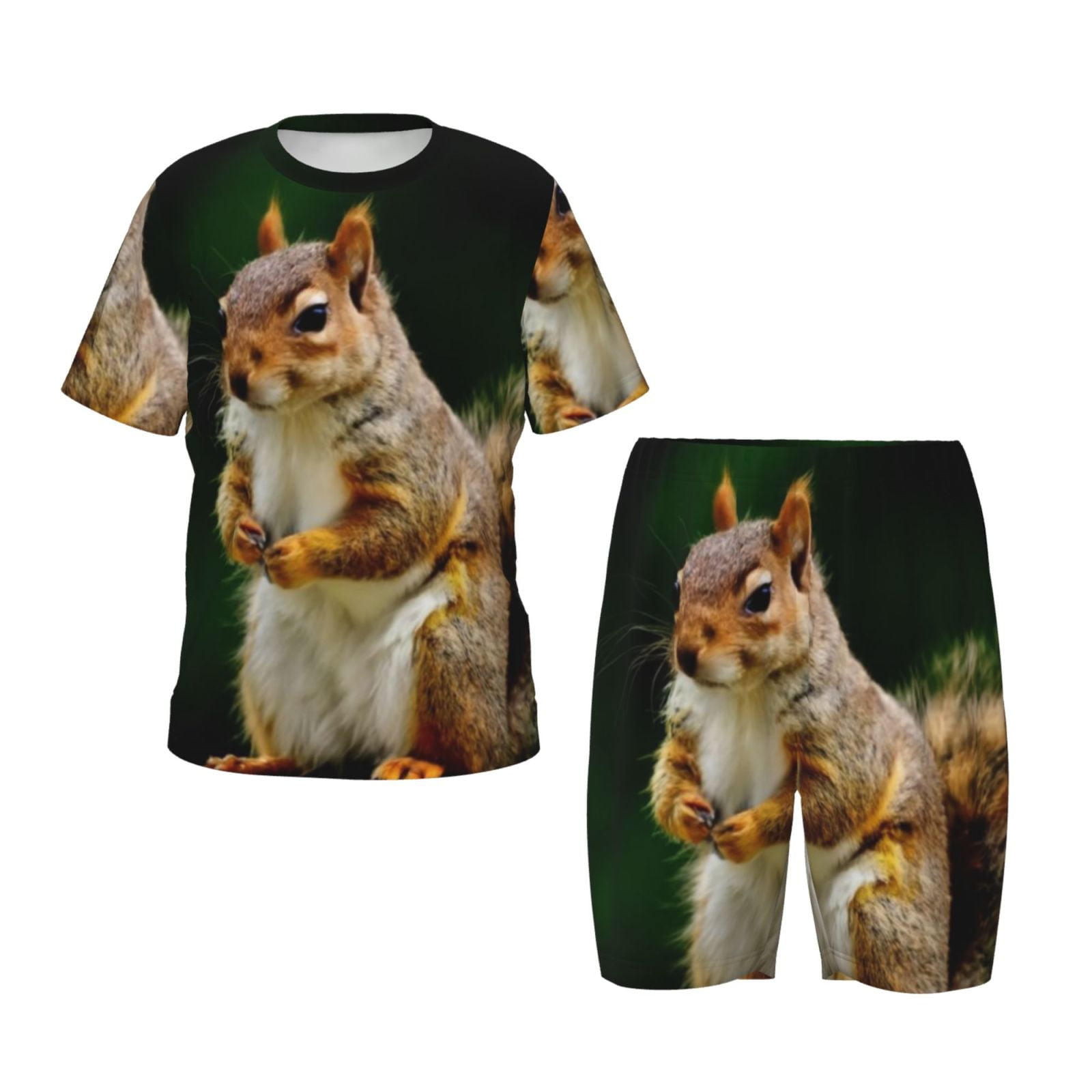 Balery Squirrels Eating Peanuts On The Tree Pattern Kids’ Short-Sleeved Pajama Set – Soft Cotton ...