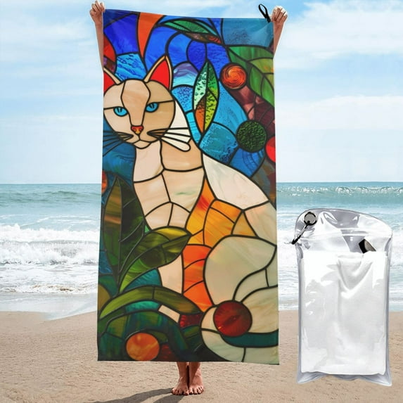 Balery Stained Glass Cat Art Print Towels - Luxurious Jumbo Bath Sheet ...