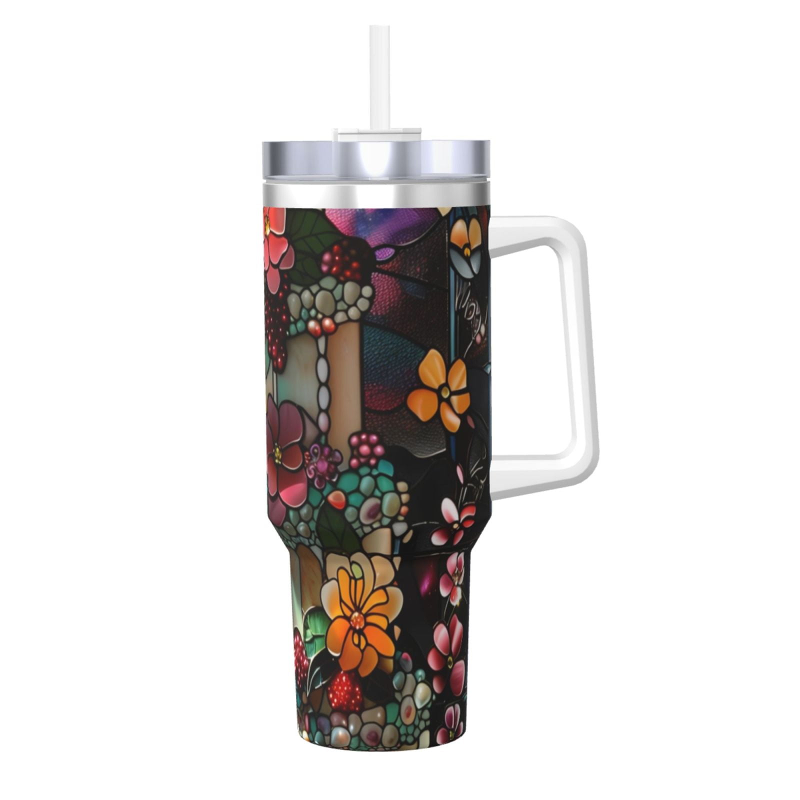 Balery Stained Glass Floral Cake Pattern 40oz Stainless Steel Tumbler ...