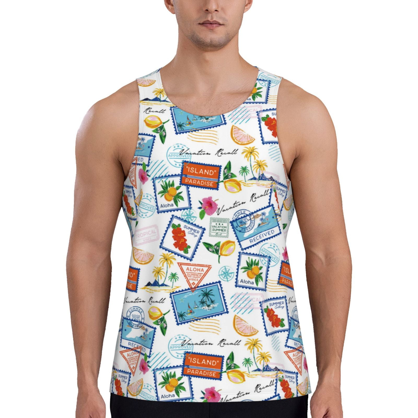 Balery Stamp Pattern Men's Workout Tank Top Gym Muscle Tee Fitness ...