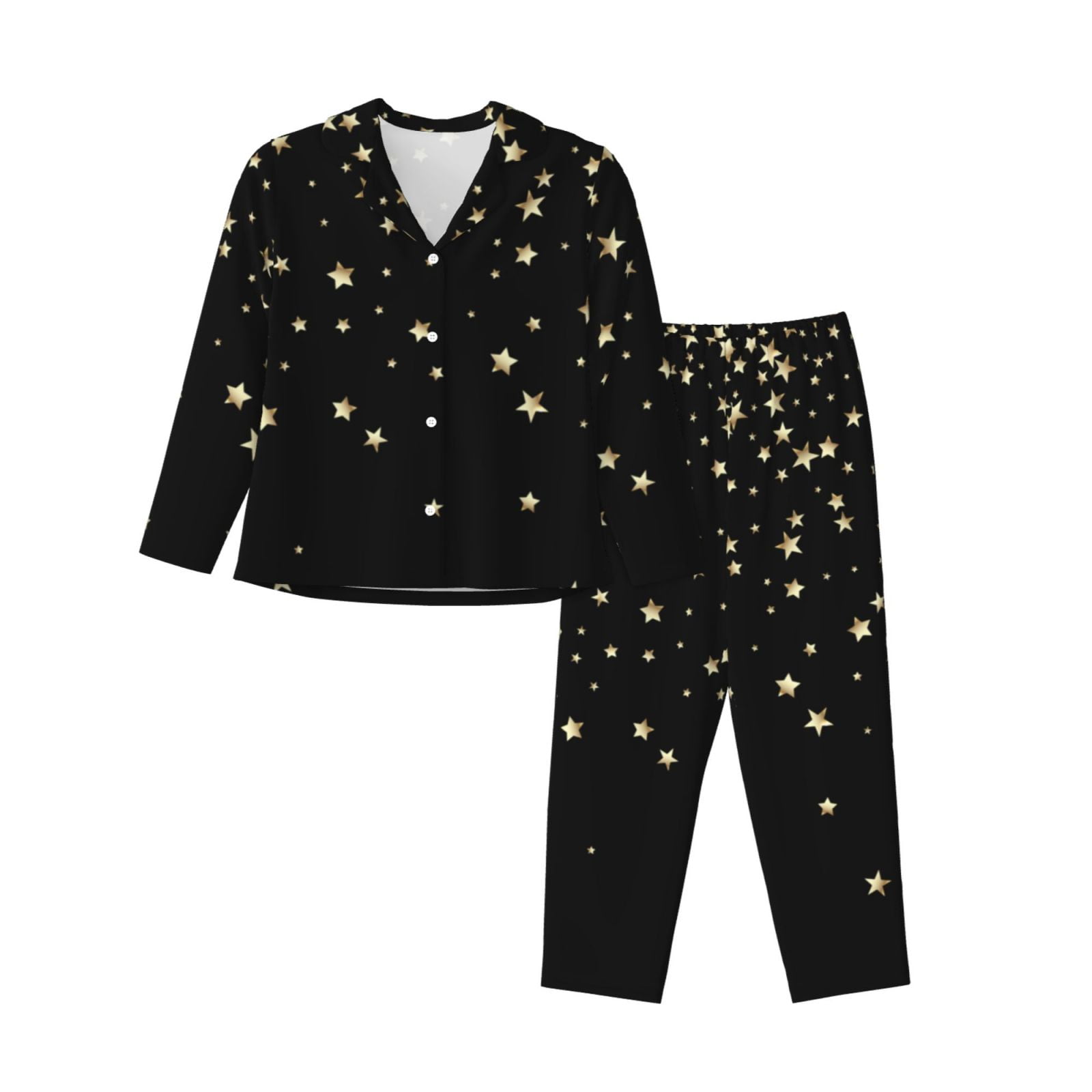 Balery Star Silver Glitter Pattern Pajama Sets for Women Long Sleeve 2 ...