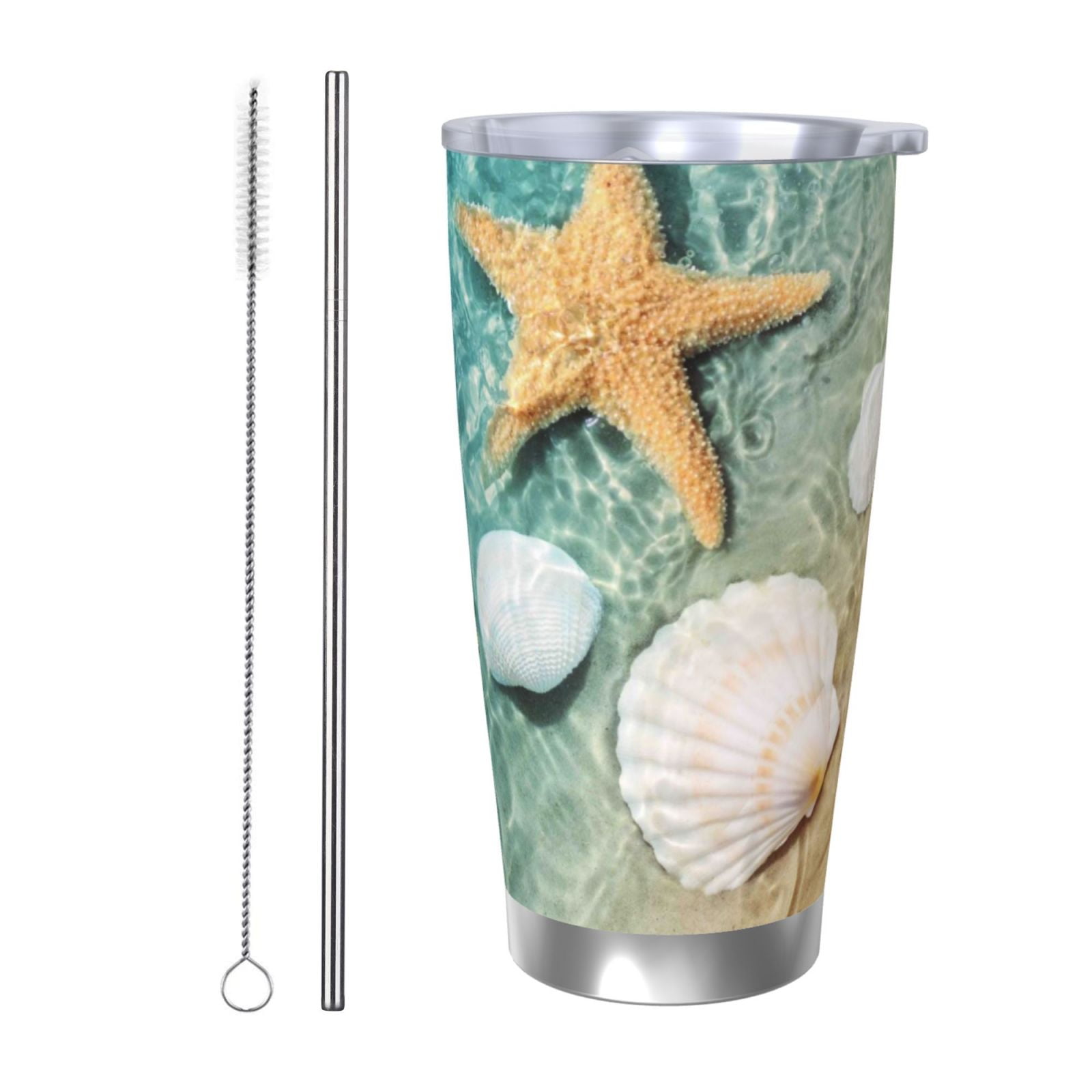 Balery Starfish And Seashell Pattern 20oz Insulated Car Cup with Dual ...