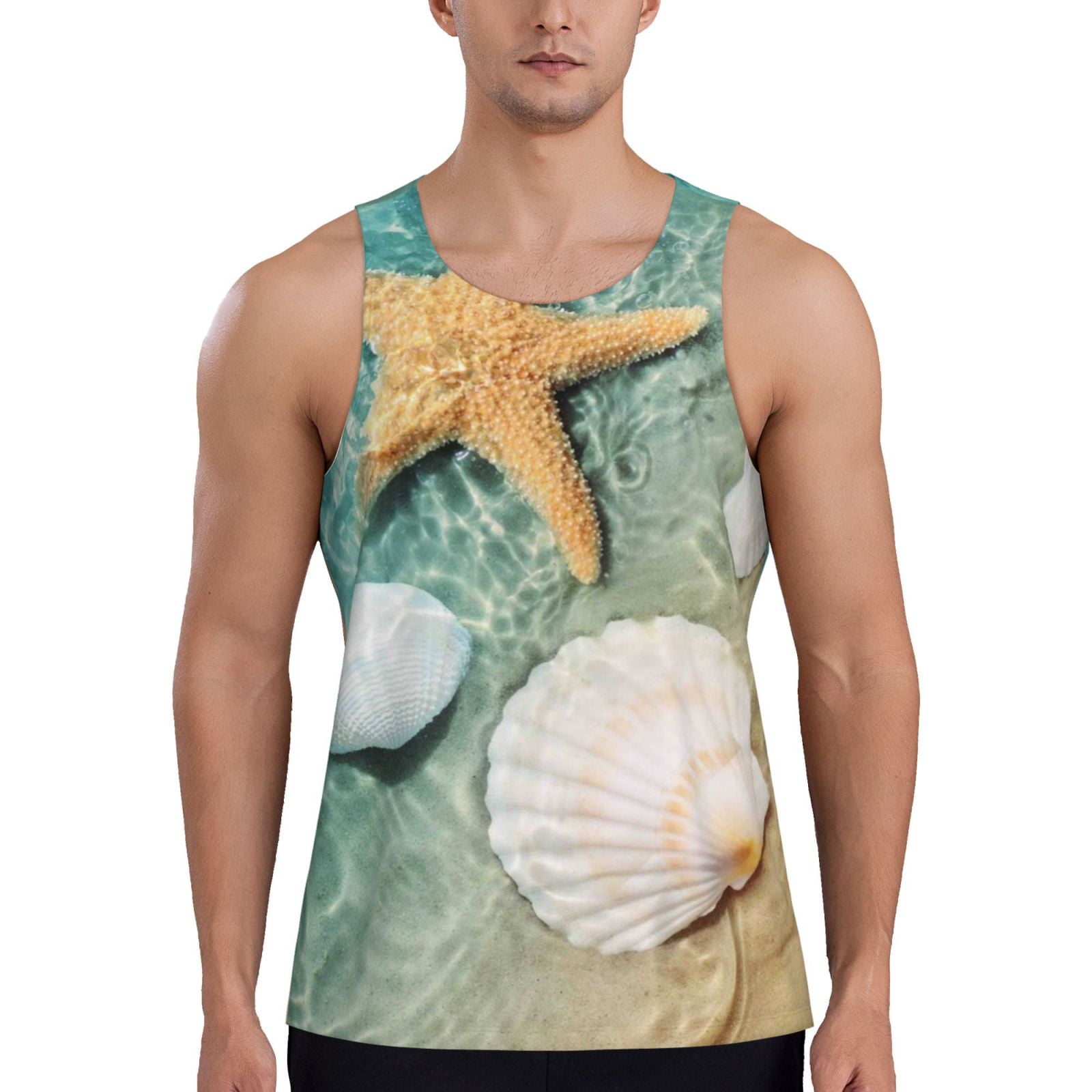 Balery Starfish And Seashell Pattern Men's Workout Tank Top Gym Muscle ...