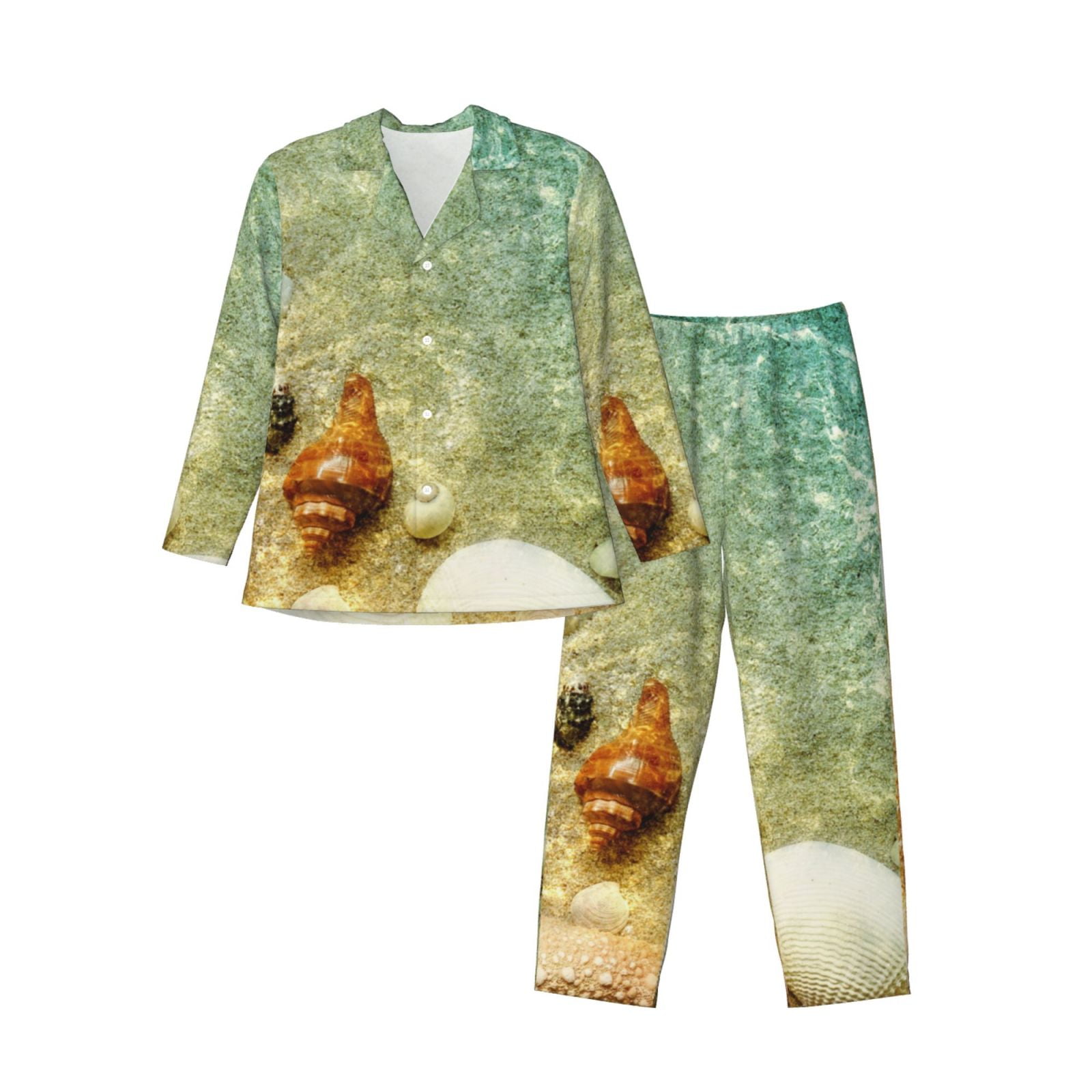 Balery Starfish And Seashell Pattern Pajama Sets for Men Long Sleeve 2 ...