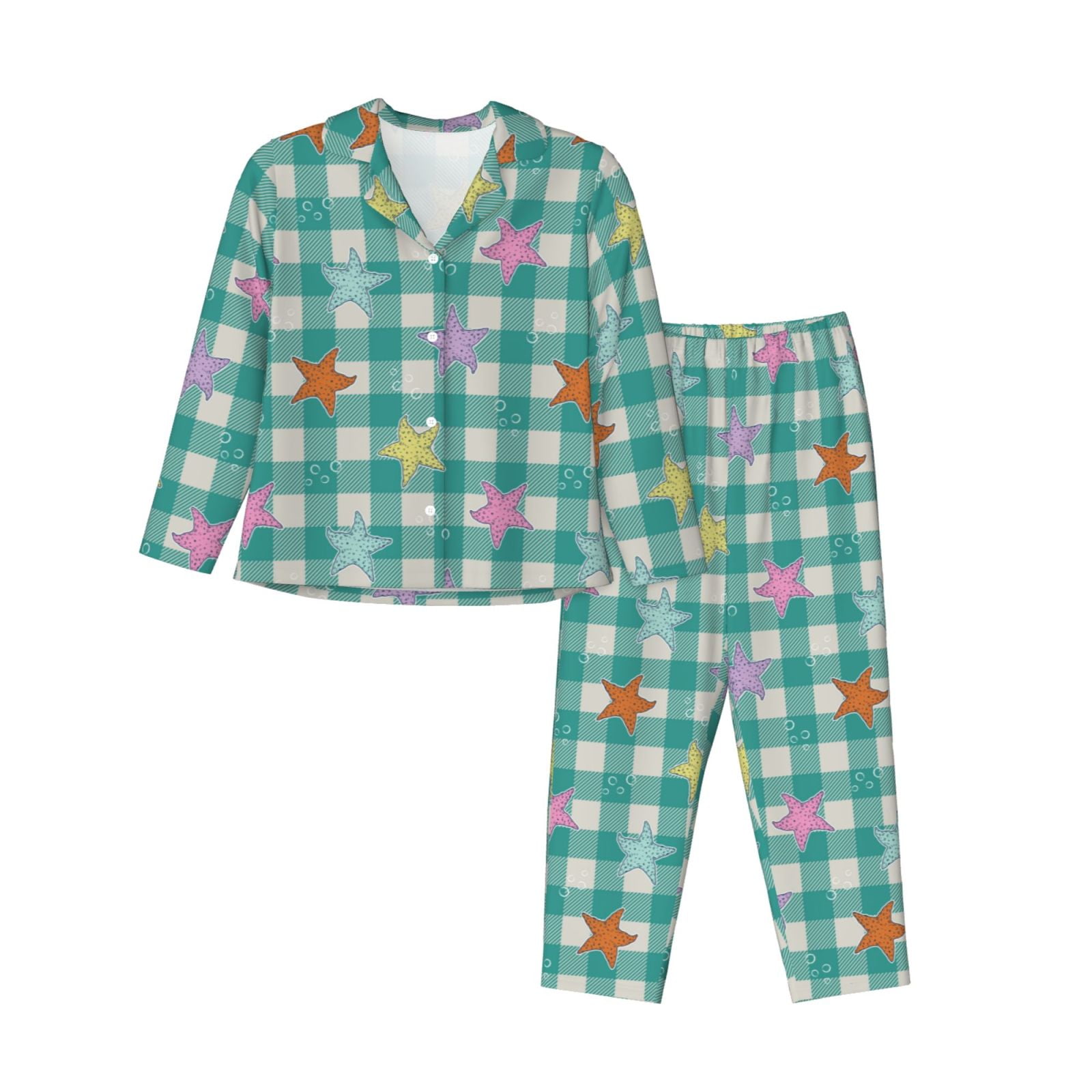 Balery Starfish On Checkered Background Pattern Pajama Sets for Women ...