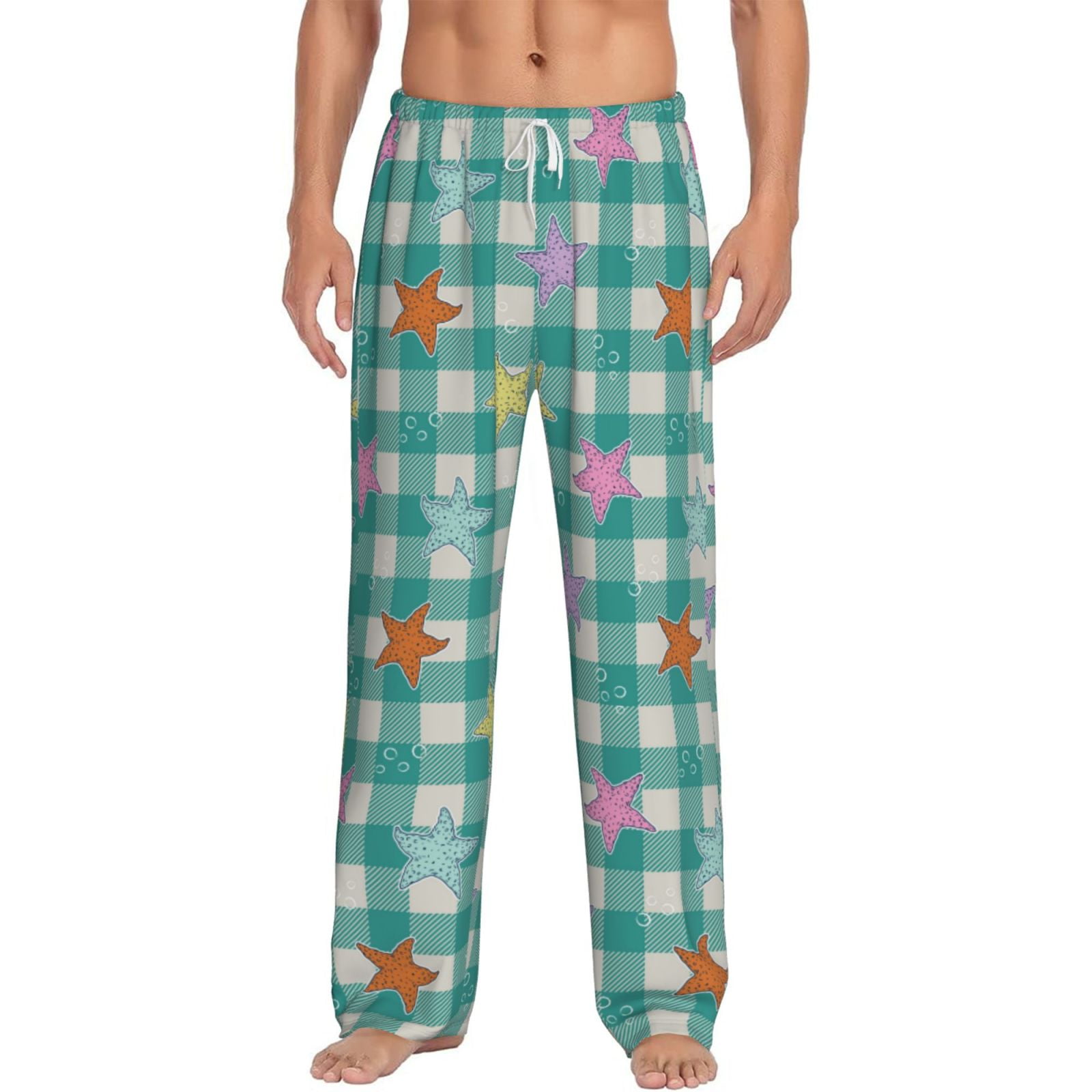 Balery Starfish On Checkered Background print Men's Pajama Pants,Ultra ...