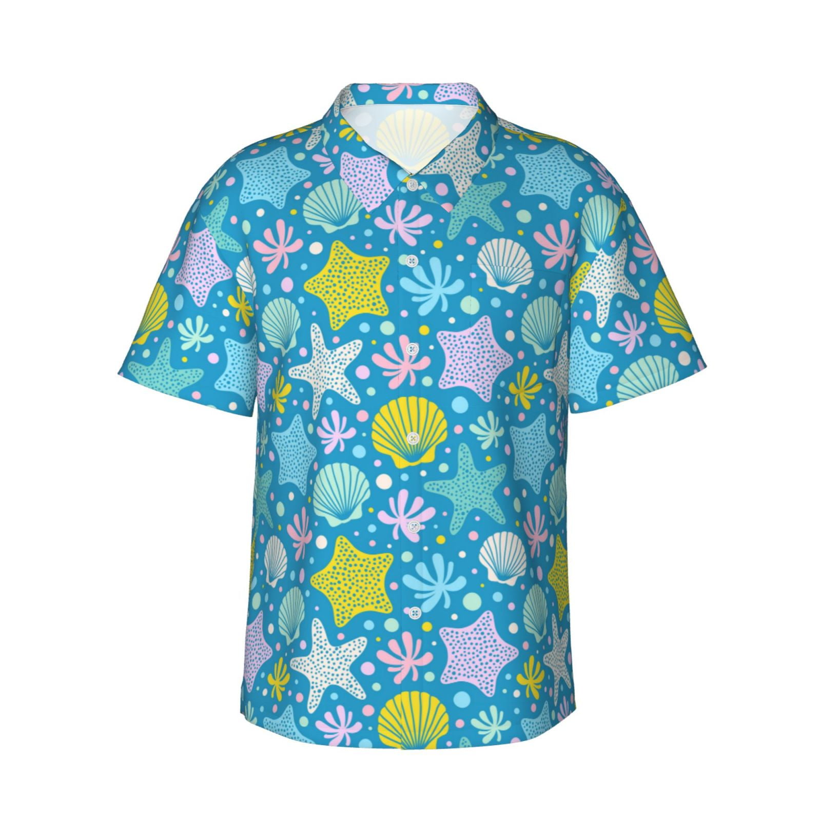 Balery Starfish Print Men's Hawaiian Shirts Short Sleeve Beach Shirt ...