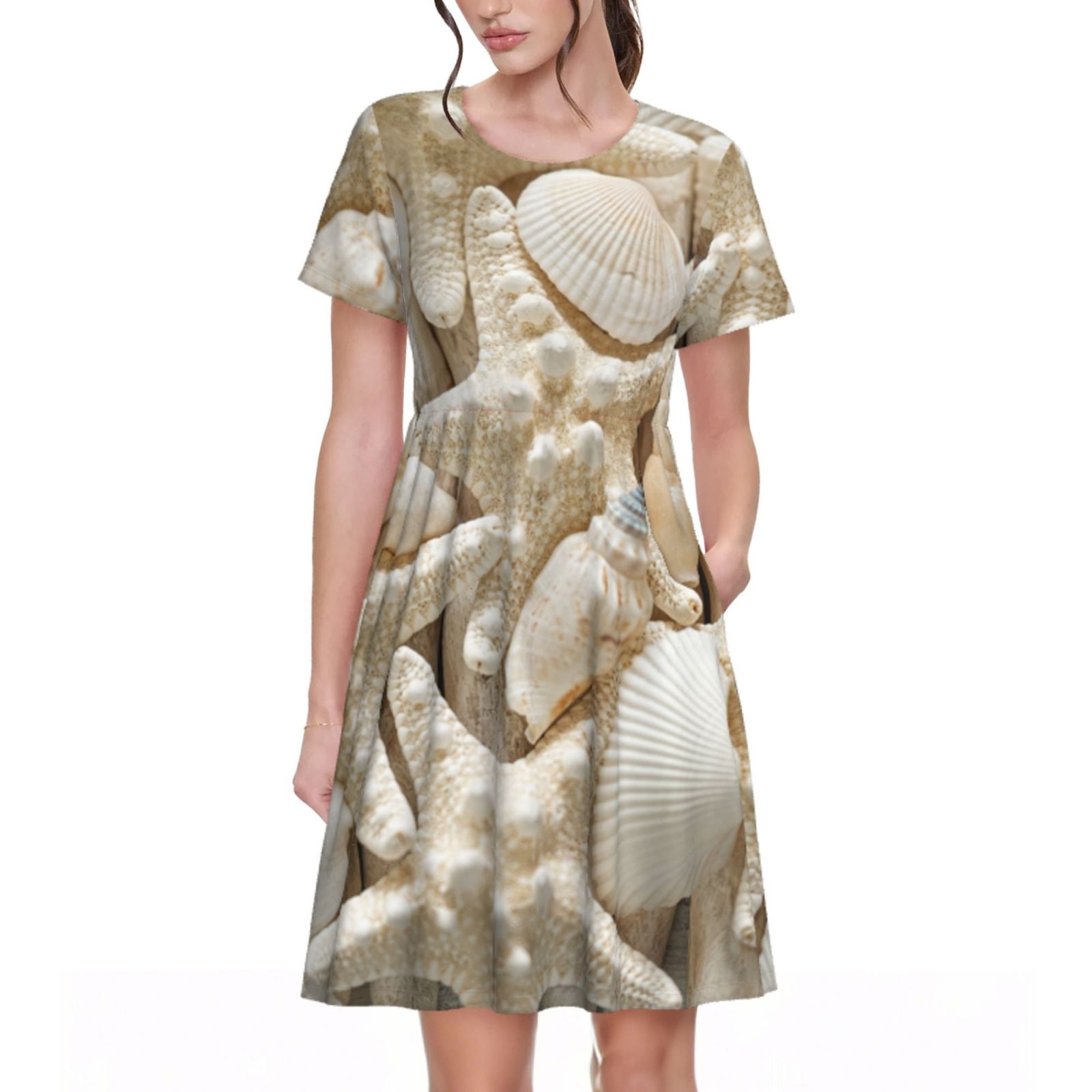 Balery Starfish and Sea Shells Pattern Womens Dresses Loose Short ...