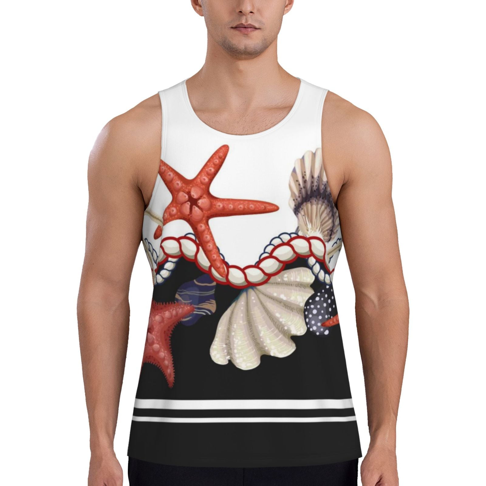 Balery Starfishes Shells Pattern Men's Workout Tank Top Gym Muscle Tee ...