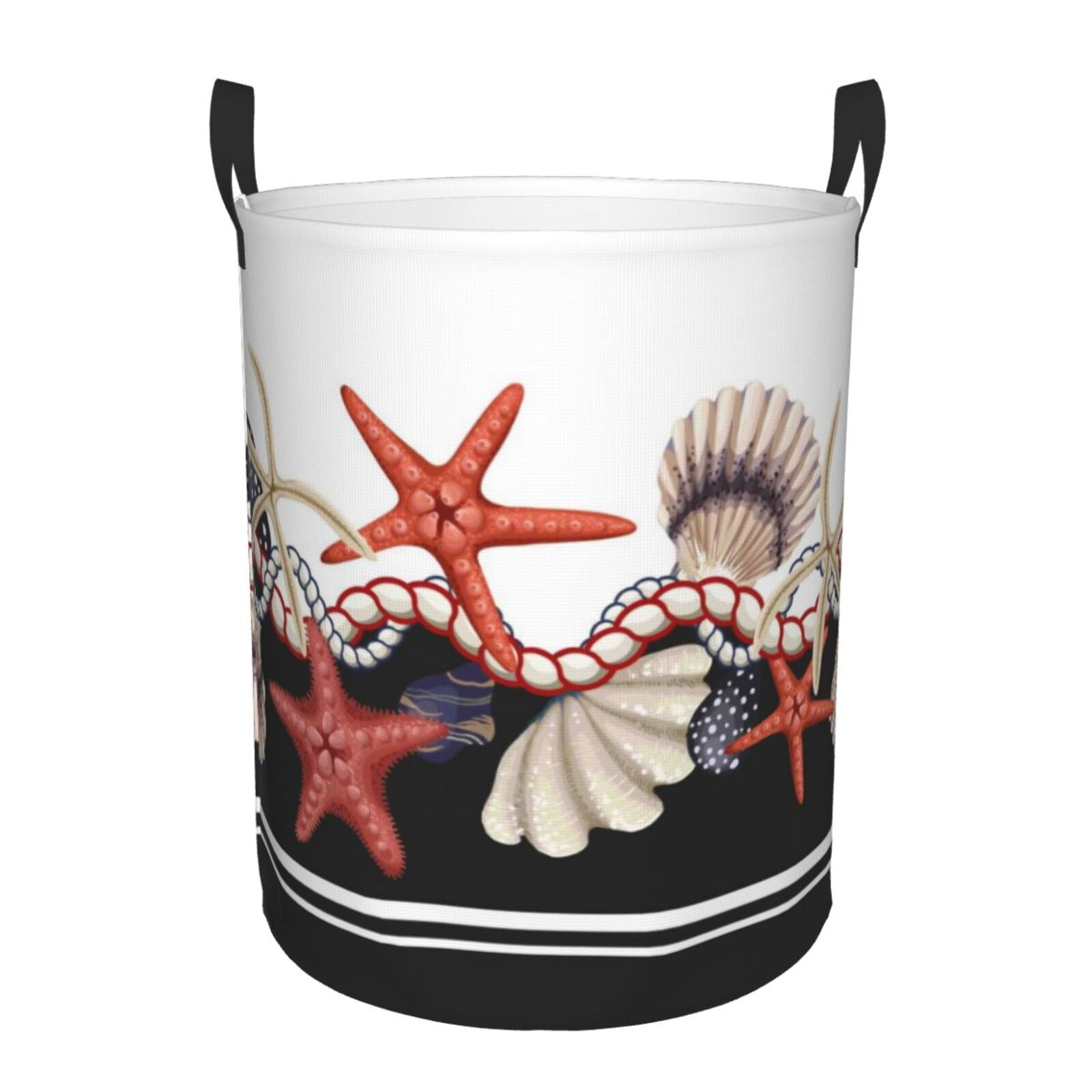 Balery Starfishes Shells Round Laundry Basket with Handles Waterproof ...