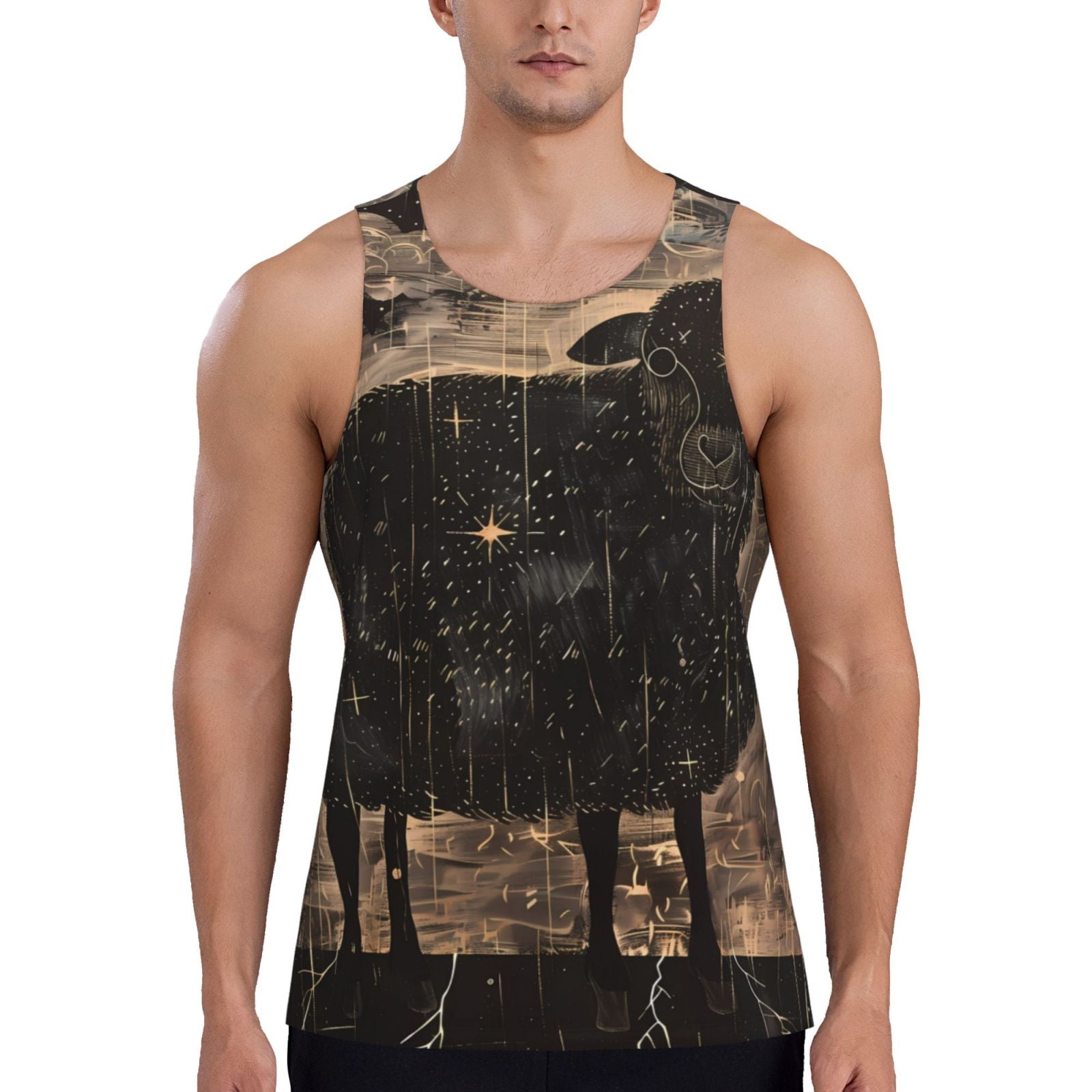 Balery Starry Night Black Sheep Pattern Men's Workout Tank Top Gym ...