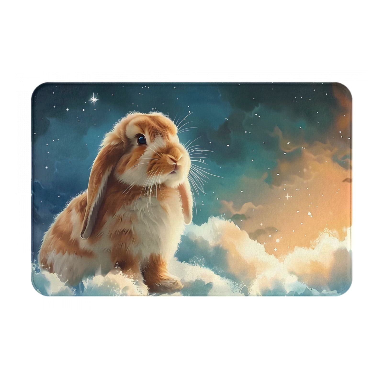 Balery Starry Sky Cloud Cute Rabbit Doormat, Durable Flannel Fabric ...