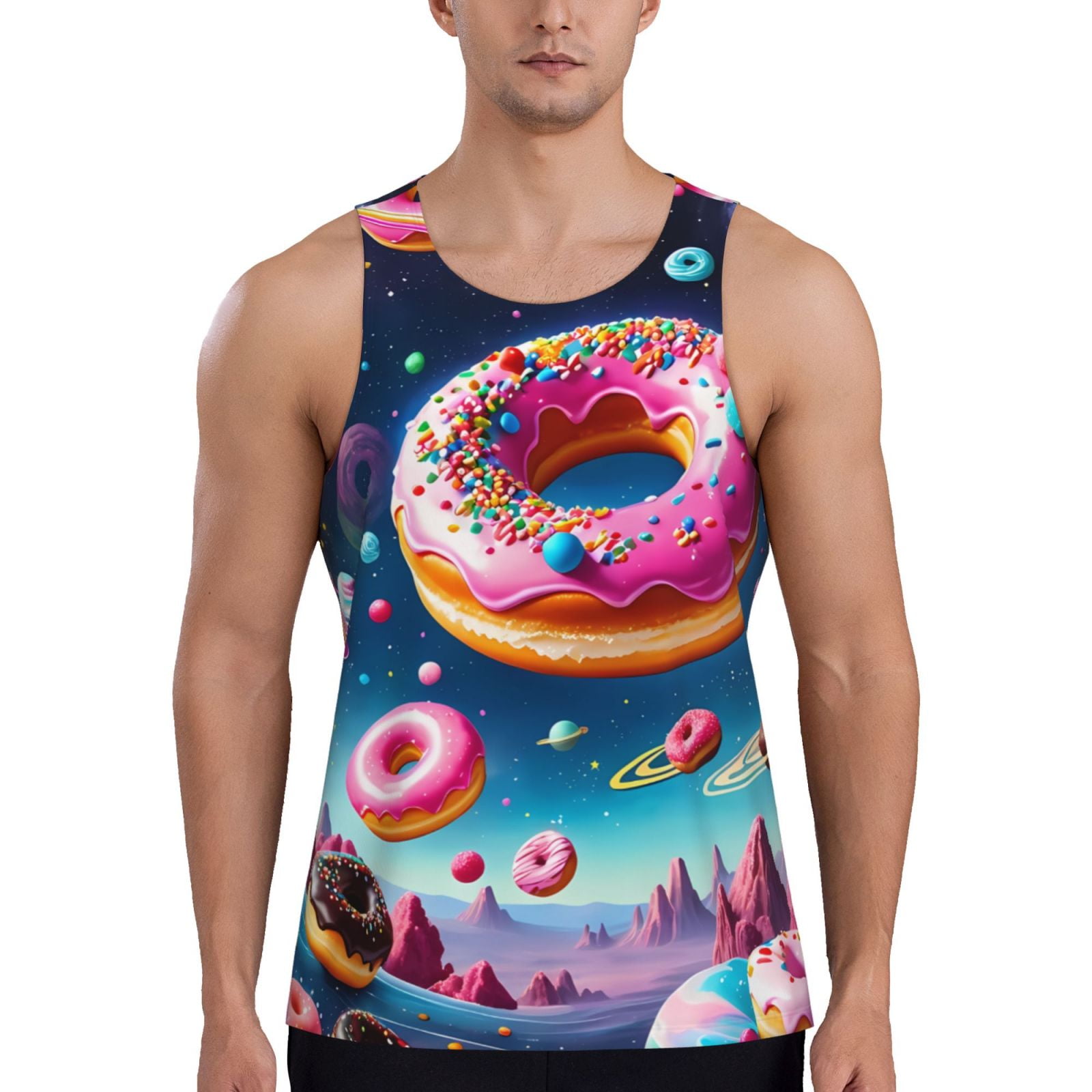 Balery Starry Sky Colorful Donut Pattern Men's Workout Tank Top Gym ...